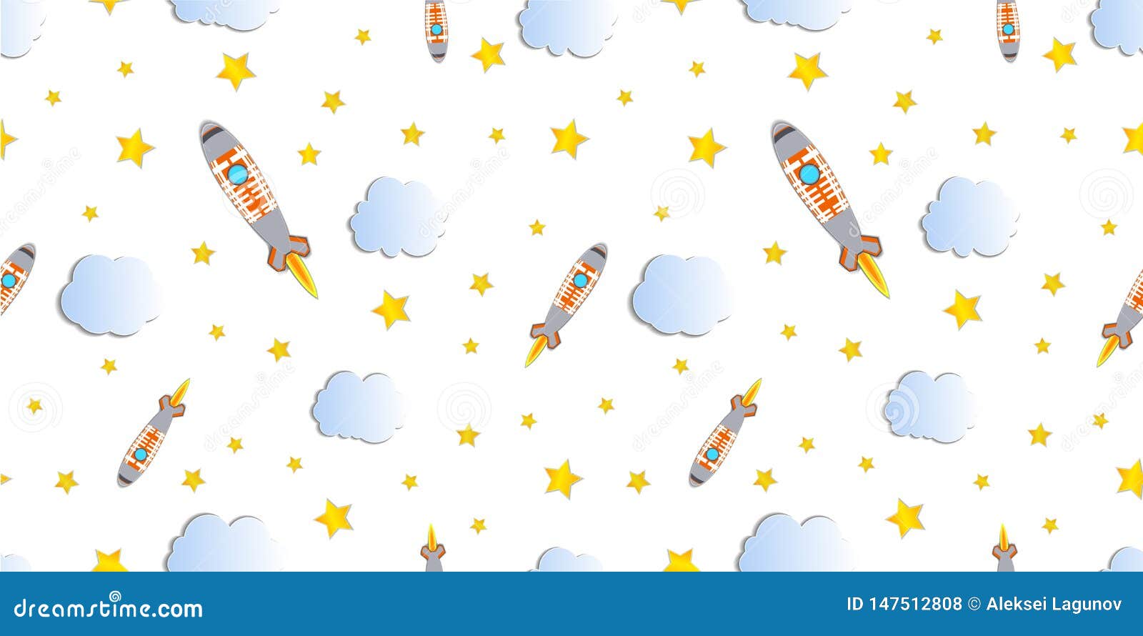 Vector Seamless Pattern, Rocket Launch Background, Colorful ...