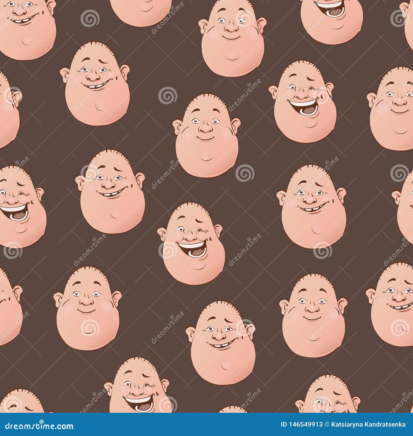 Vector Seamless Pattern with Roly Poly Facial Gestures. Brown Seamless ...