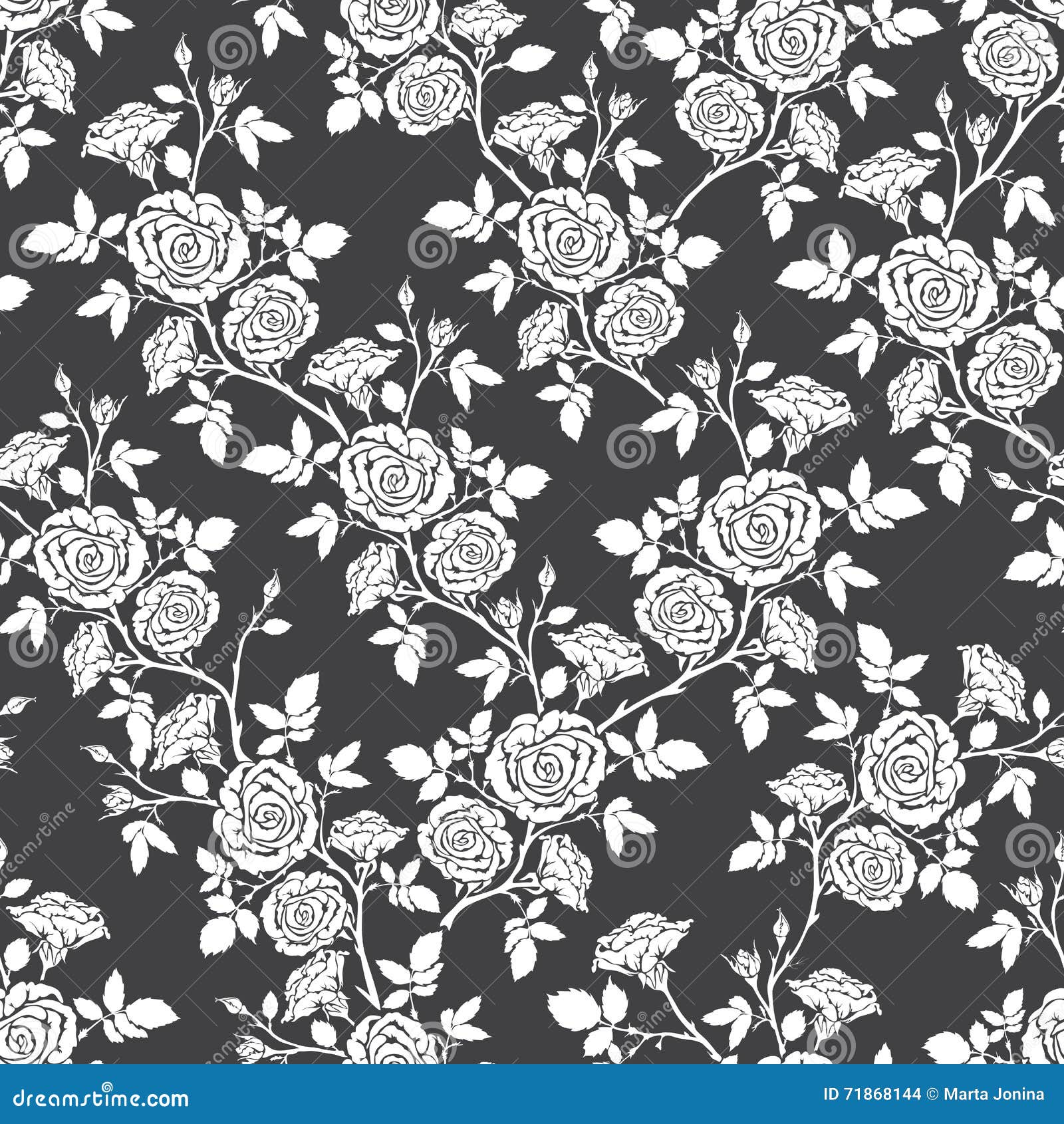 Vector Seamless Pattern - Romantic Black and White Roses Stock Vector ...