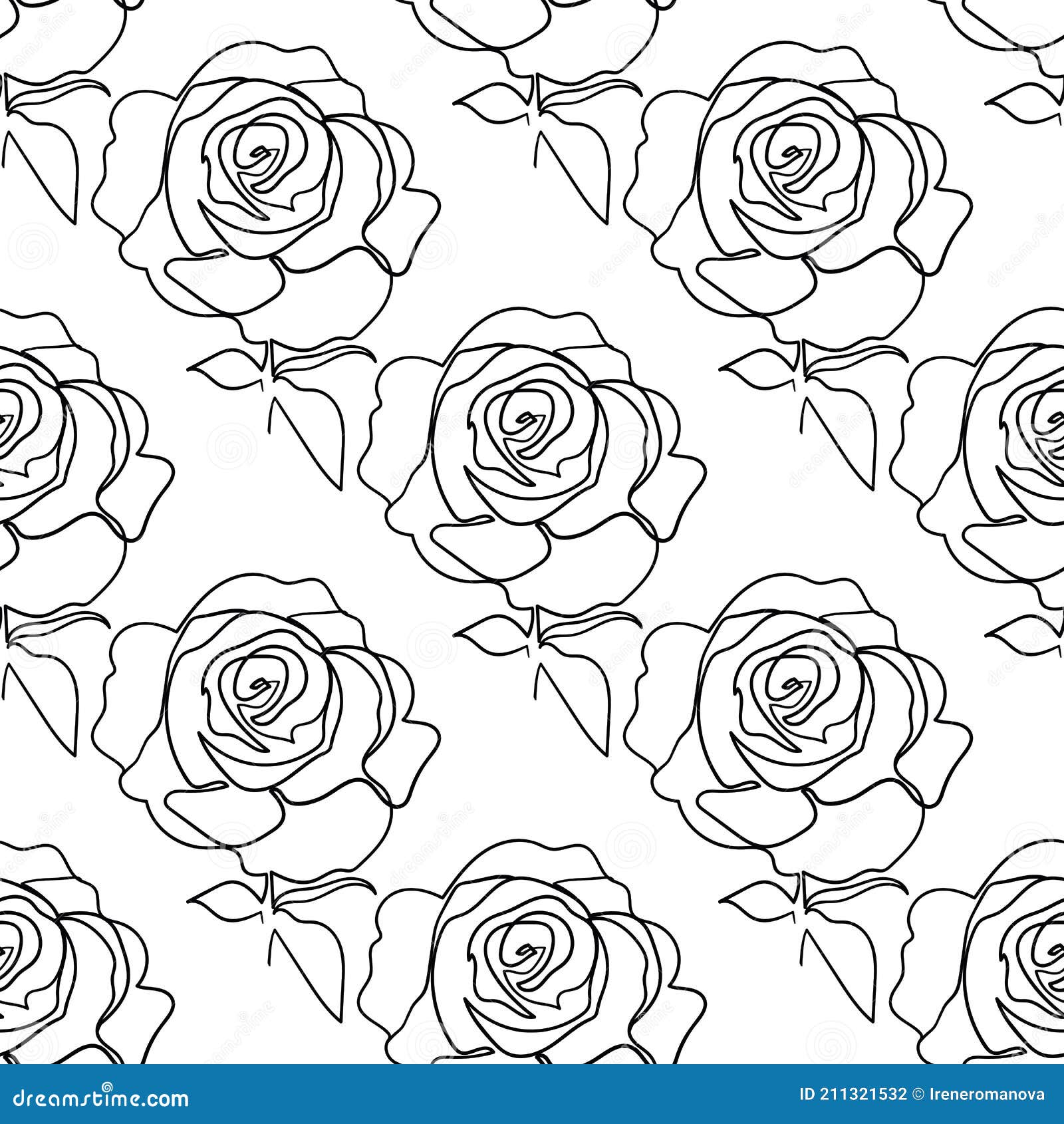 Vector Seamless Pattern with Rose Flowers Outlin Stock Vector ...
