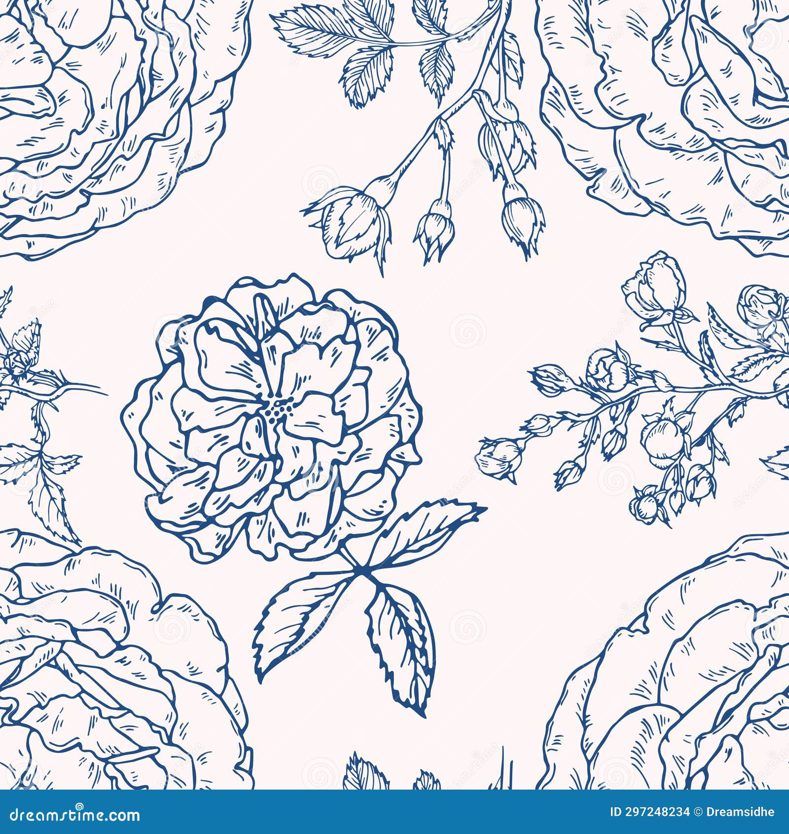Vector Seamless Pattern with Roses. Hand Drawn Textures Stock ...