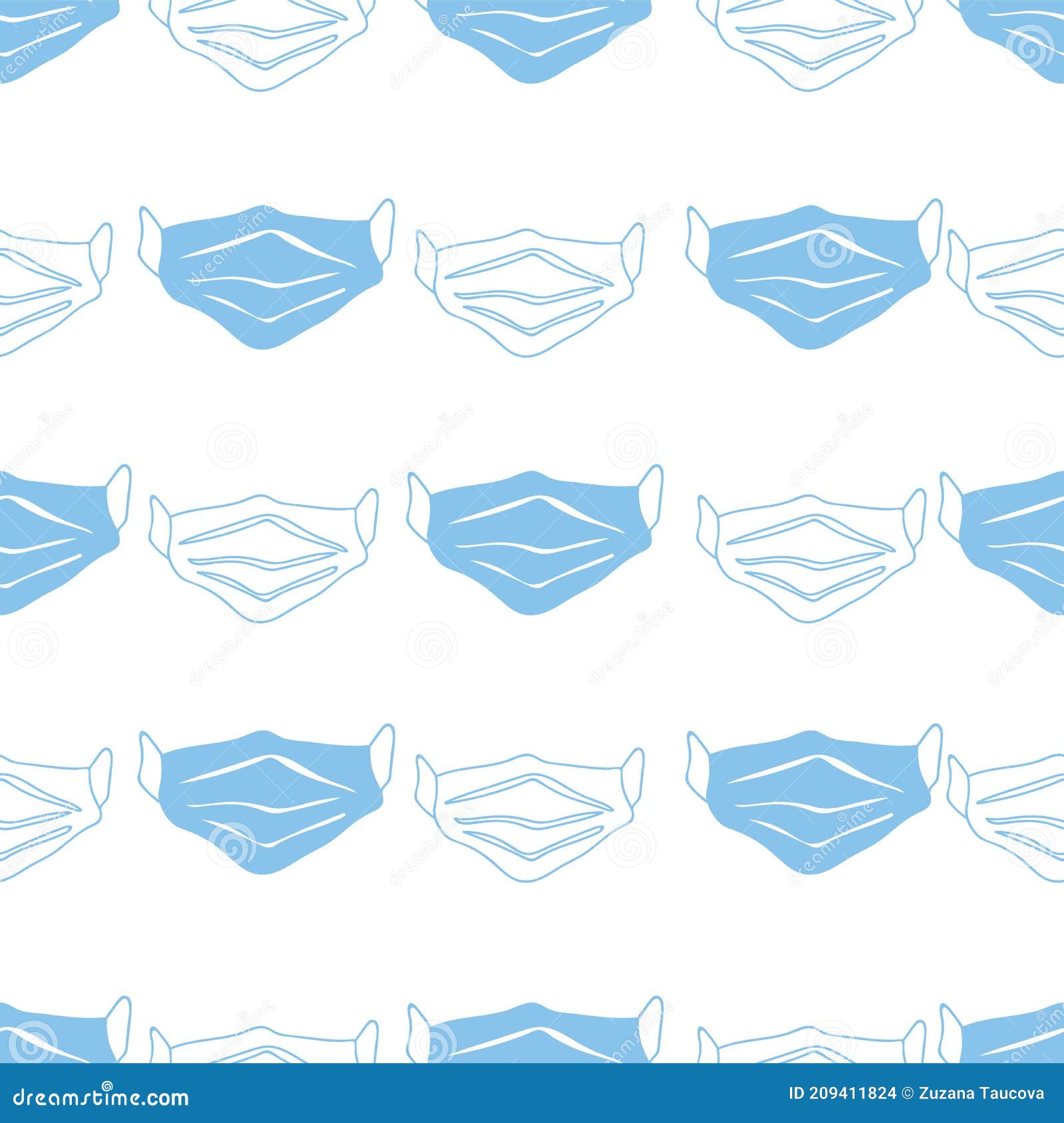 Vector Seamless Pattern with Rows of Face Masks, Respirators. Blue Face ...
