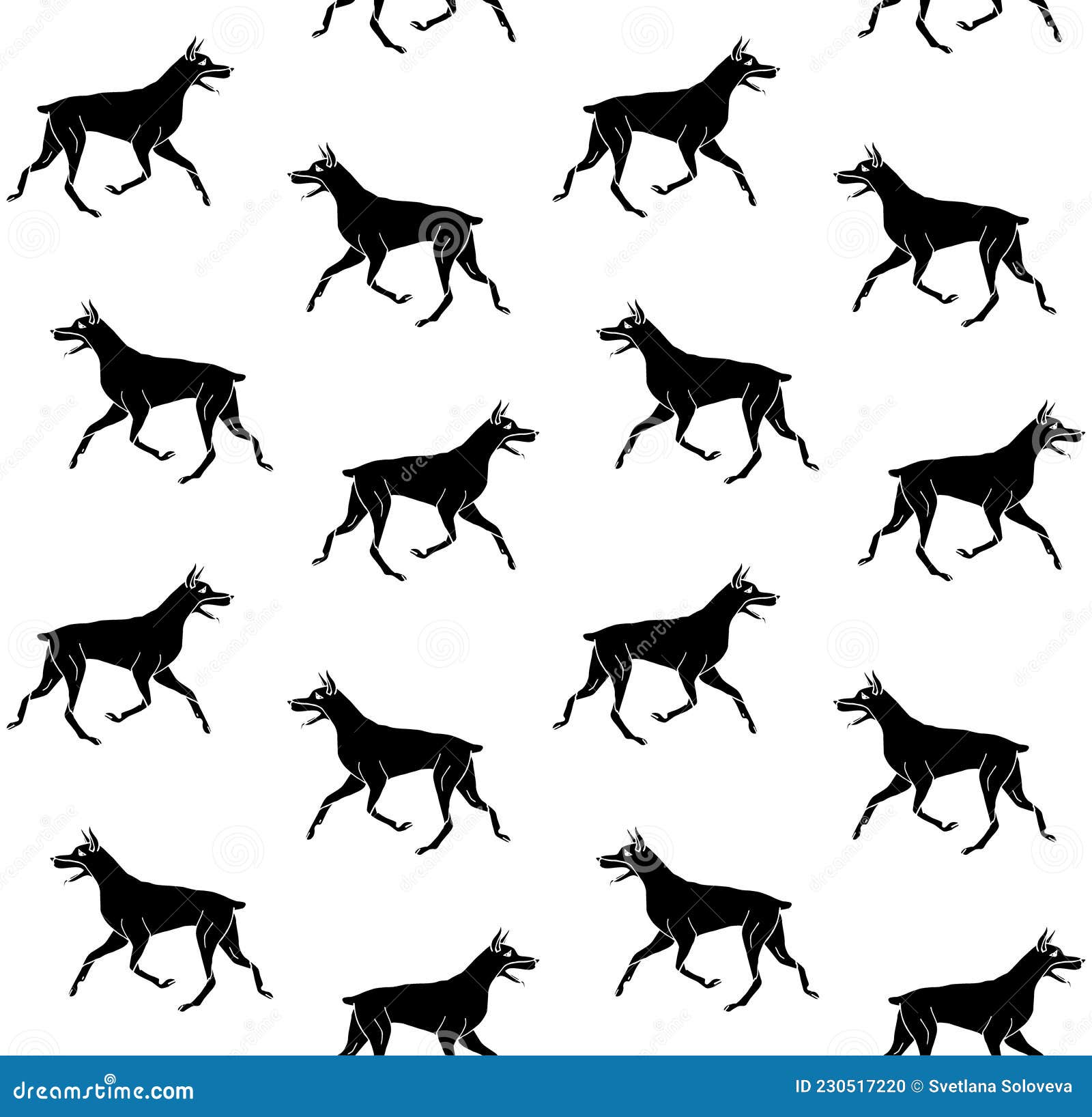 Vector Seamless Pattern of Running Doberman Dog Stock Illustration ...