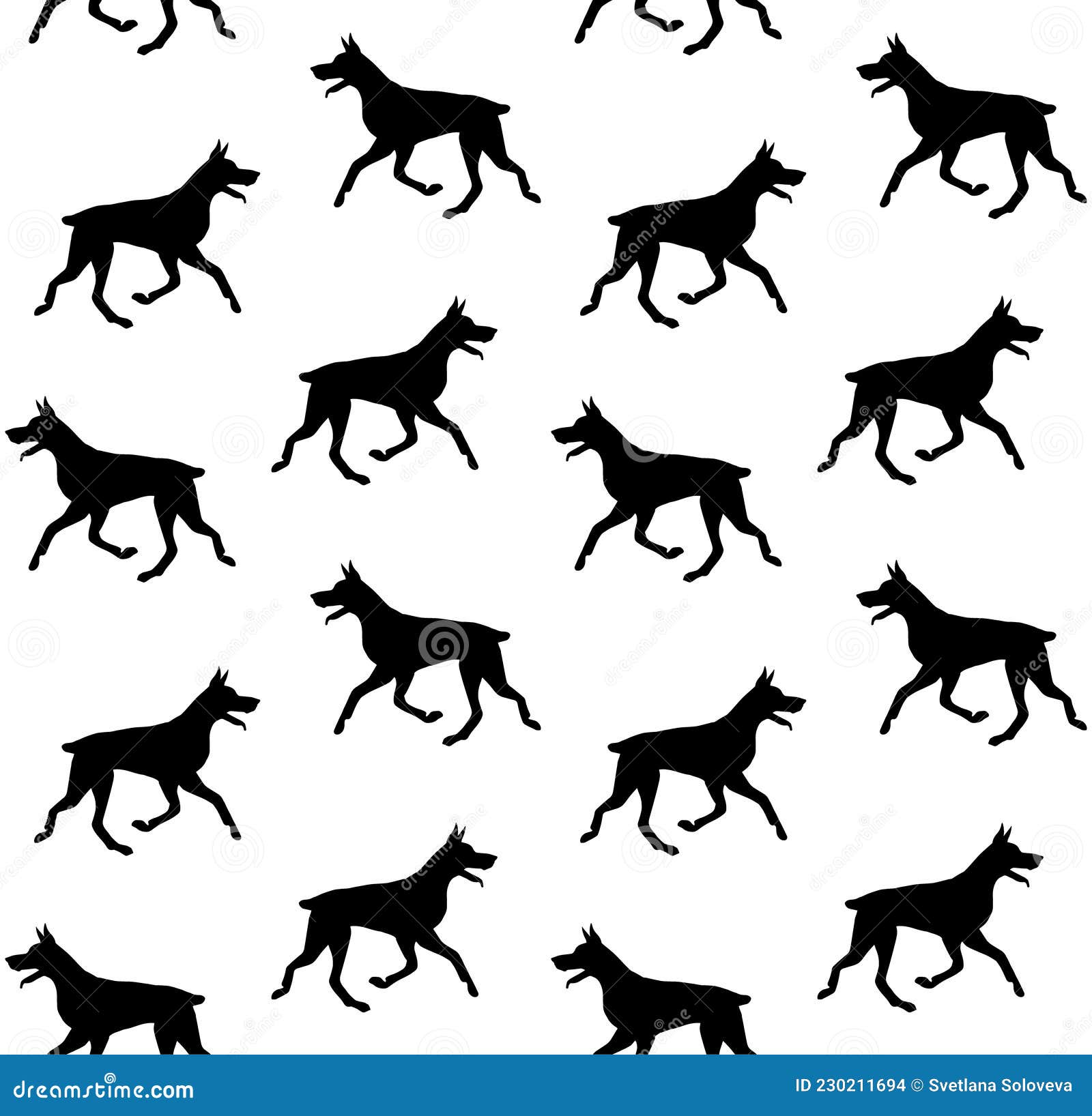 Vector Seamless Pattern of Running Doberman Dog Stock Illustration ...