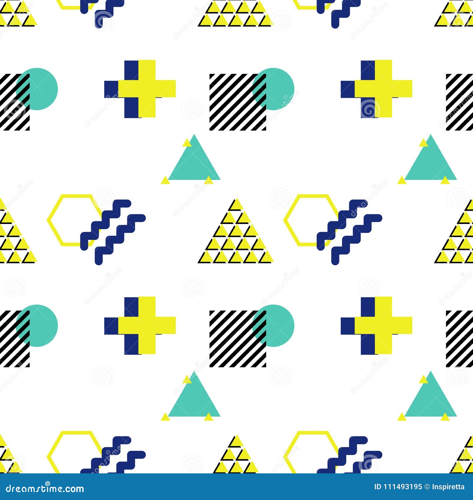 Vector Seamless Pattern in 90s Style. Geometric Shapes of Triangle ...