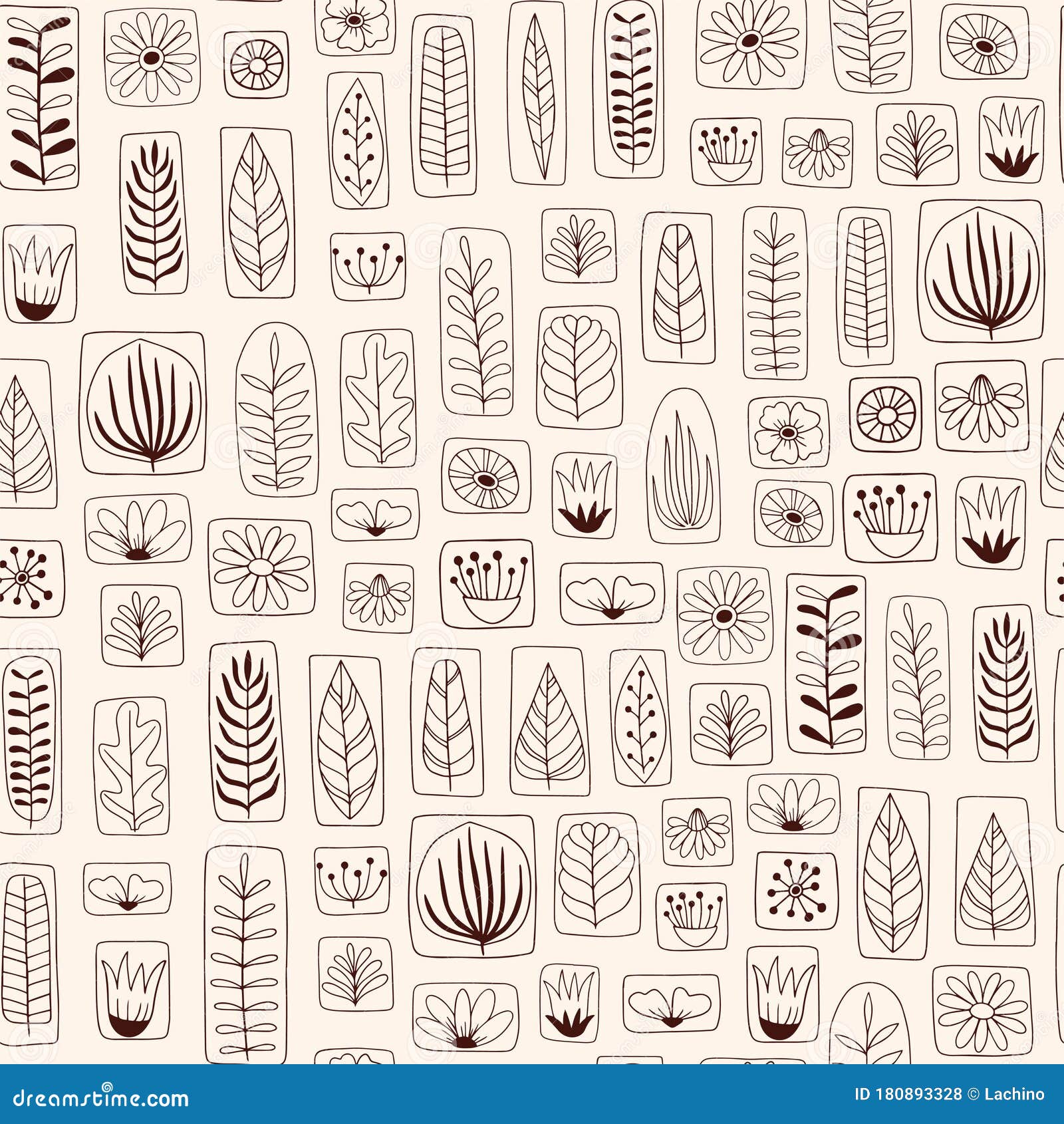 Vector Seamless Pattern in Scandinavian Style with Flowers and Leaves ...