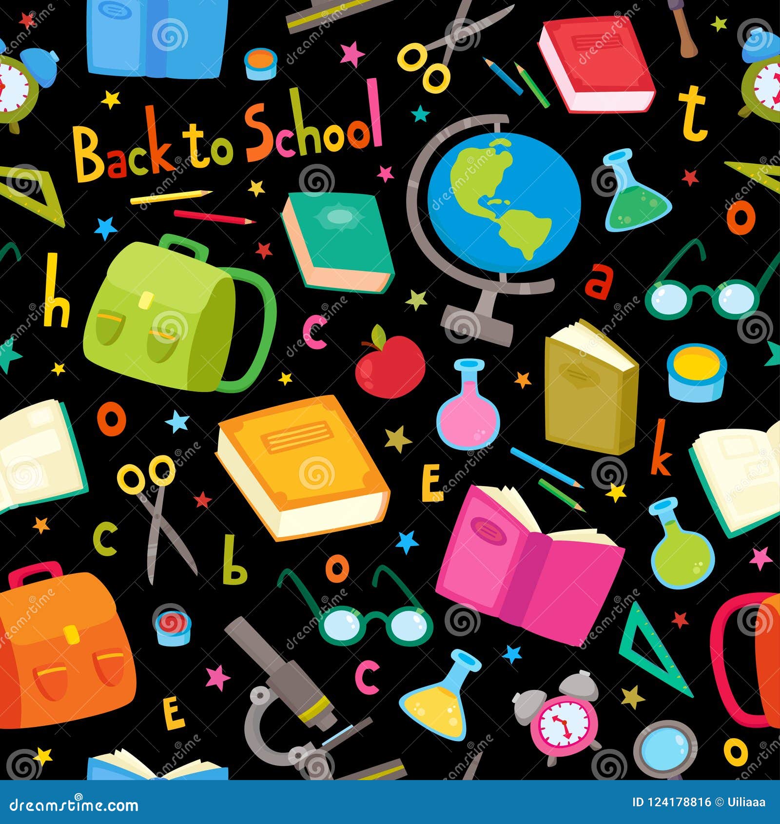 Vector Seamless Pattern with School Elements Stock Vector - Illustration of glasses, school ...