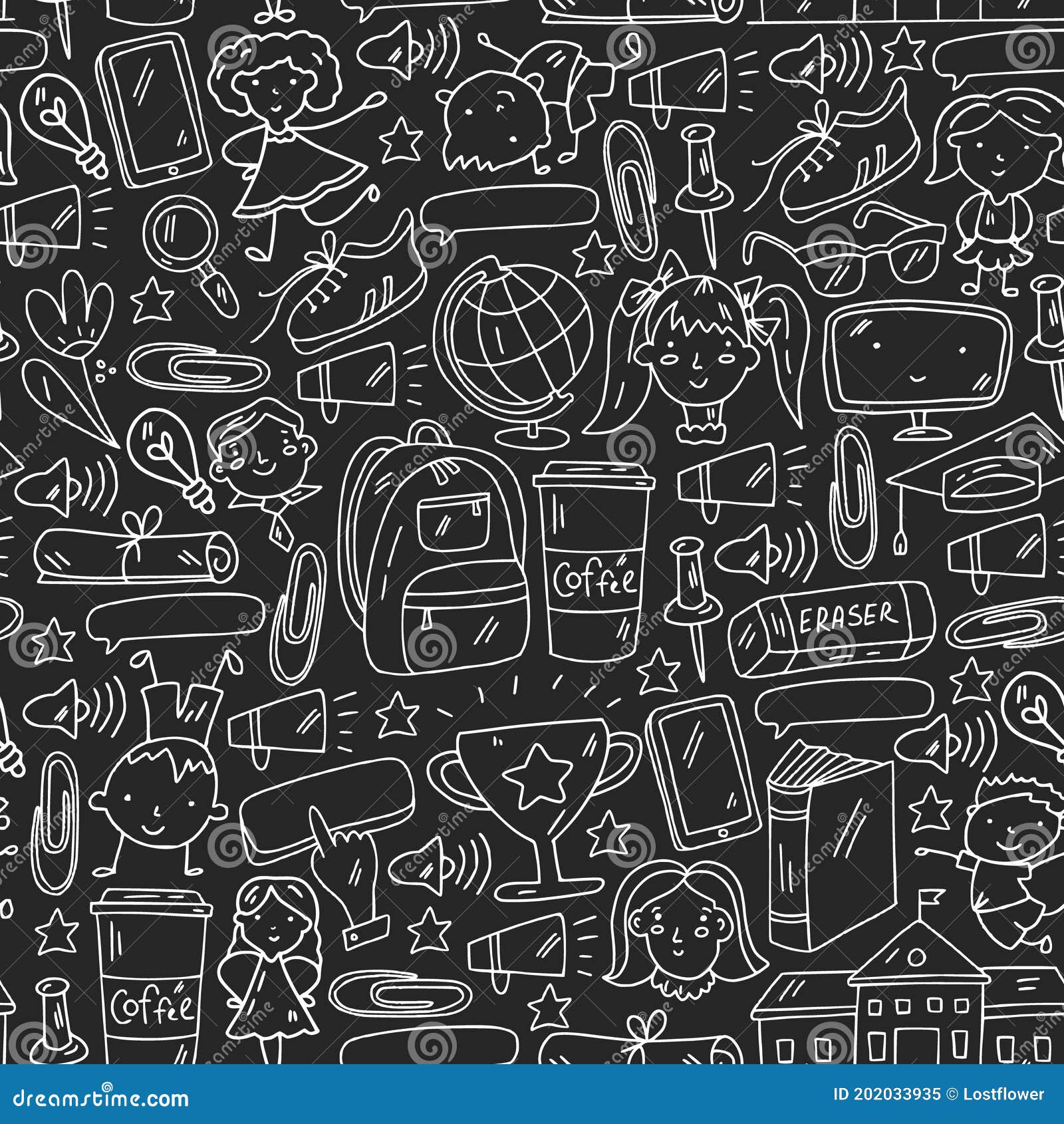 Vector Seamless Pattern with School Icons. Internet Education, E ...