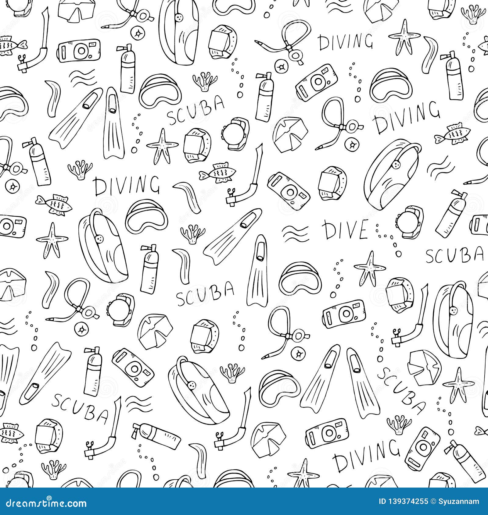 Vector Seamless Pattern of Scuba Diving Equipment. Stock Vector ...