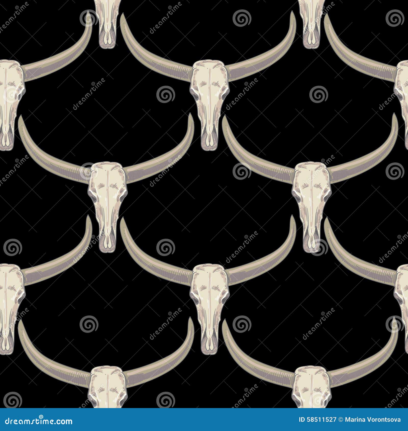 Vector Seamless Pattern with Sculls of the Buffalo. Stock Vector ...