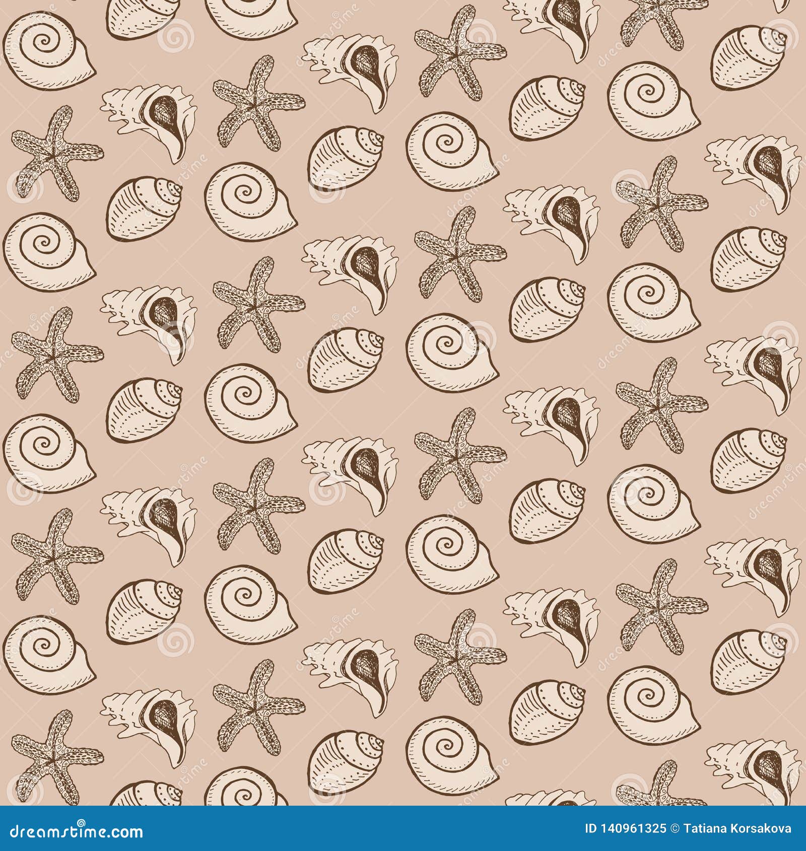 Vector Seamless Pattern Sea Shells and Starfishes on Sandy Background ...