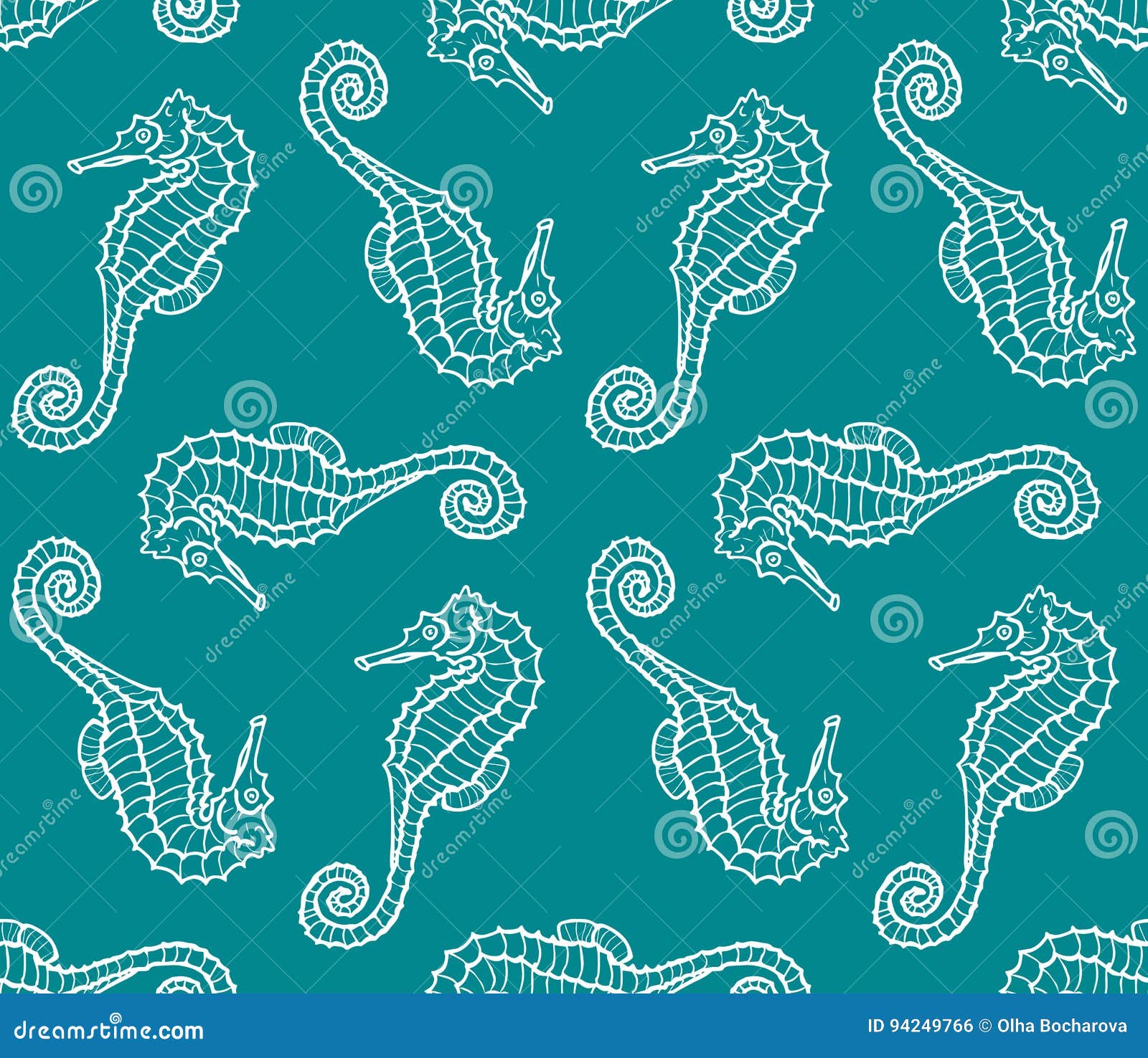 Vector Seamless Pattern of Seahorse Contour. Hippocampus Stock Vector ...