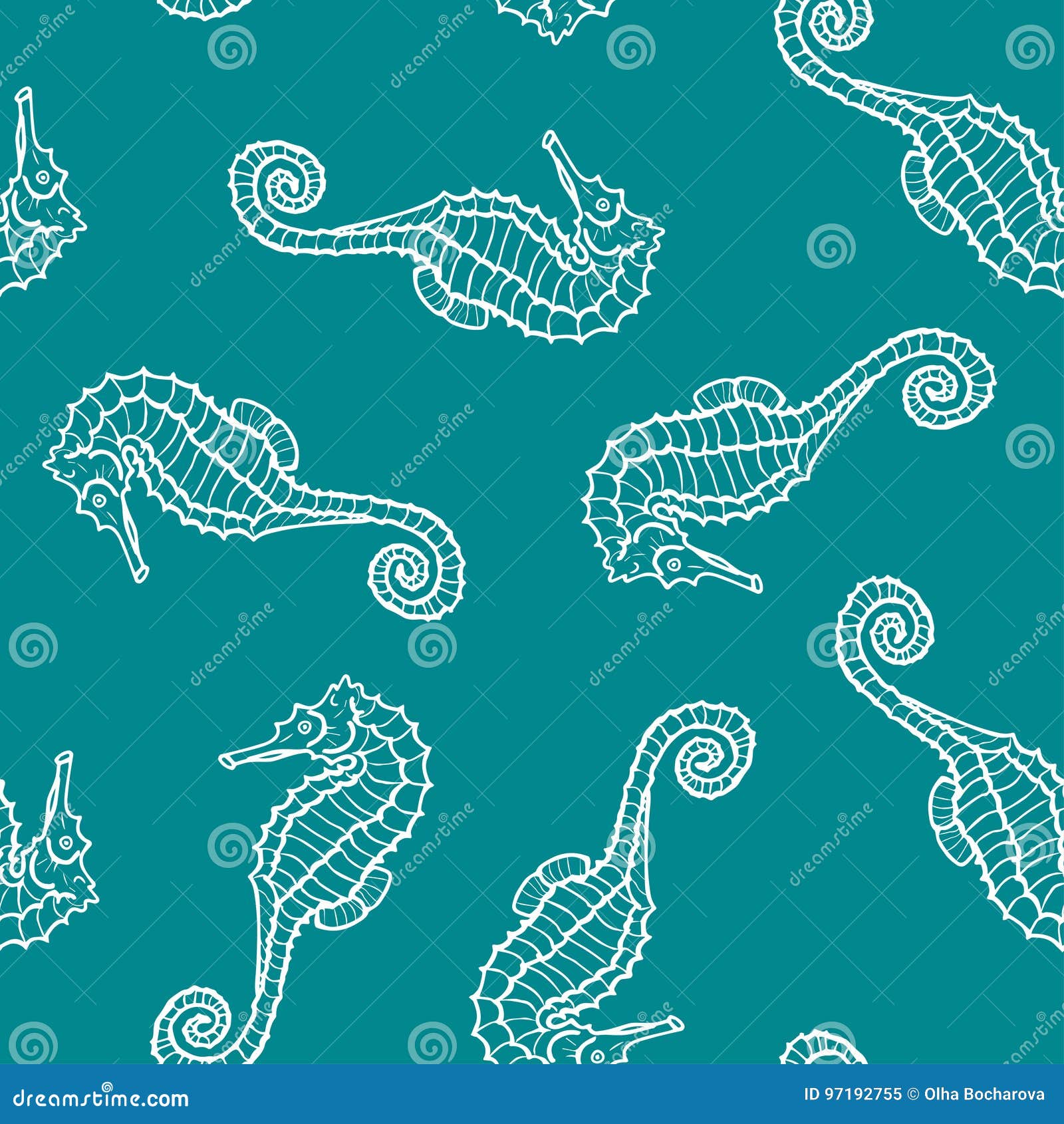 Vector Seamless Pattern or Seahorse Contour. Hippocampus Stock Vector ...