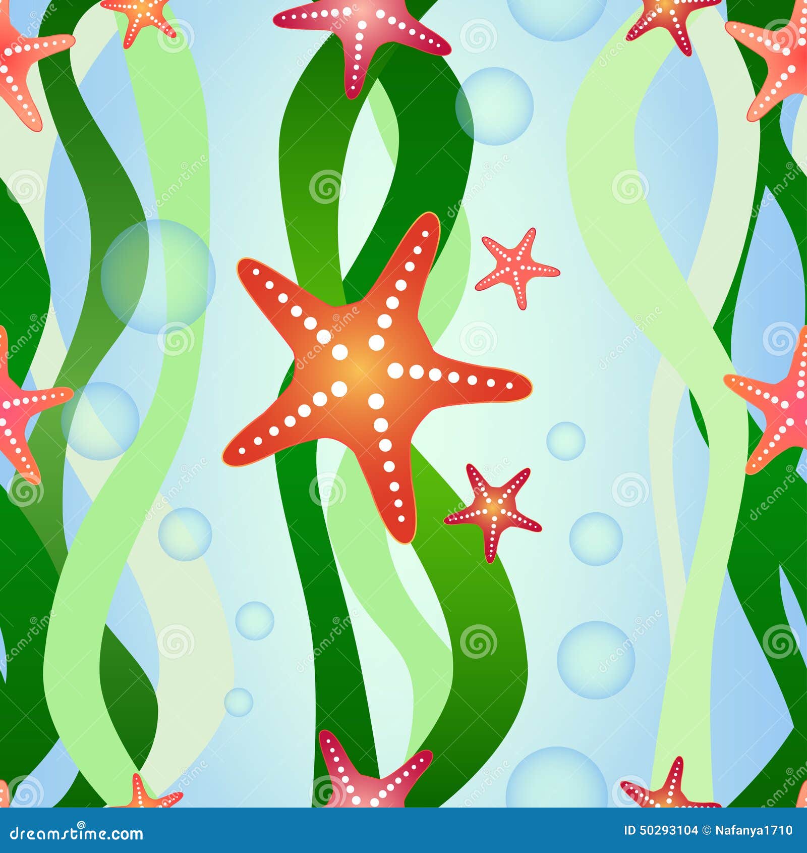 Vector Seamless Pattern with Seaweed and Starfish Stock Illustration ...