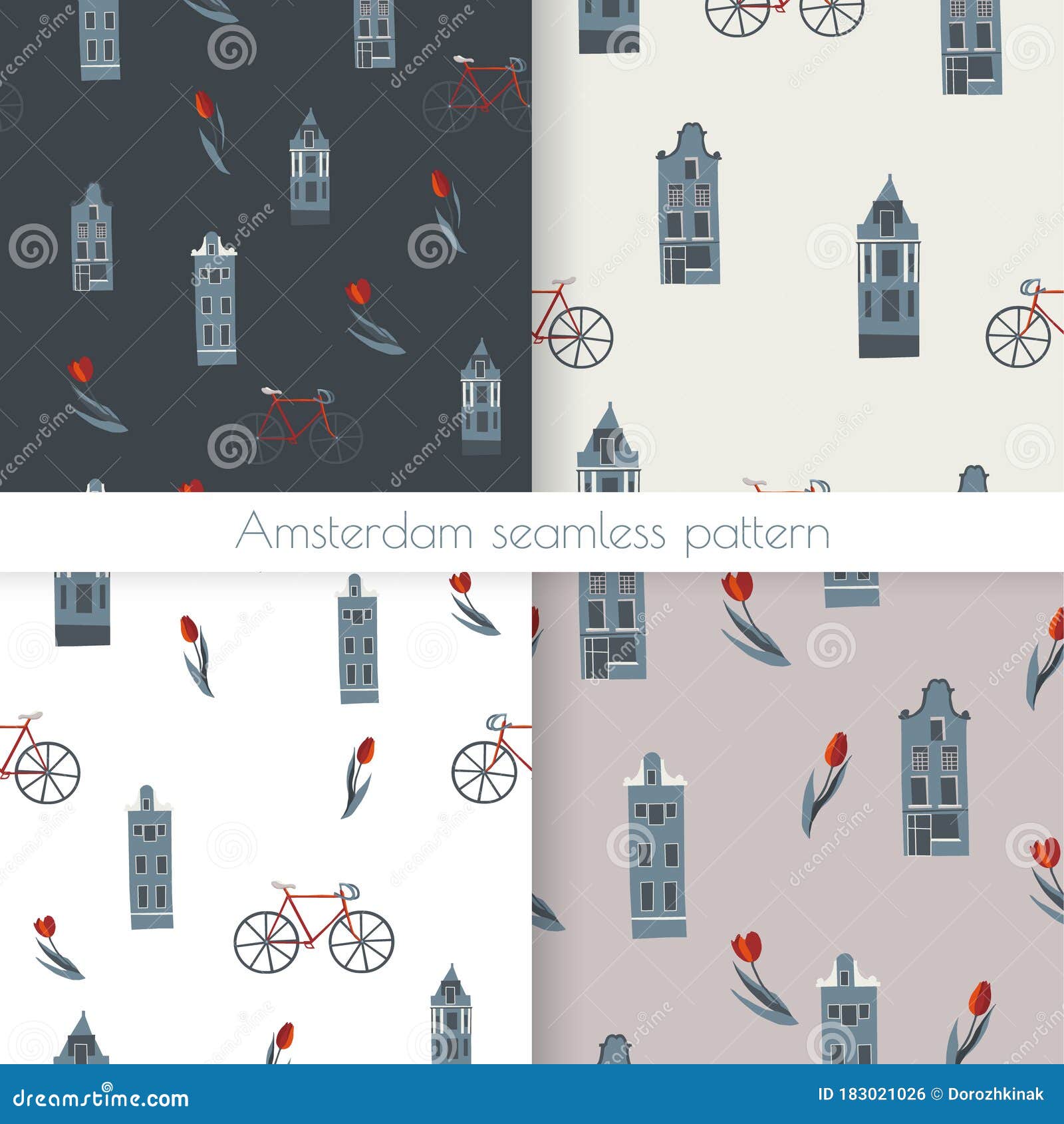 Vector Seamless Pattern Set with Amsterdam Symbols Stock Vector ...