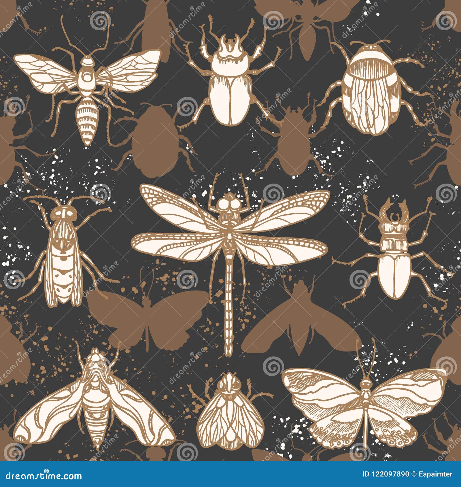 Vector Seamless Pattern. Shape Insect in the Night. Stock Vector ...