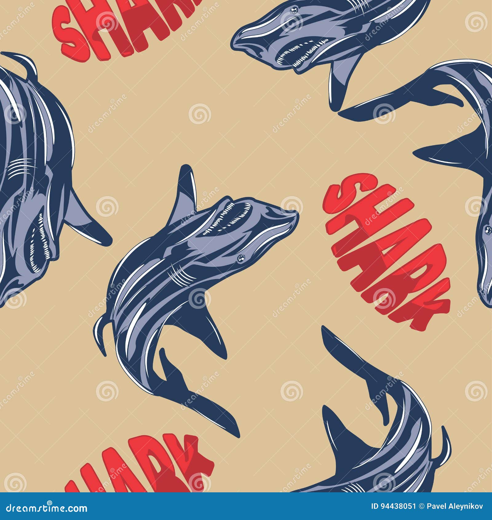 Vector Seamless Pattern with Shark. Stock Vector - Illustration of ...