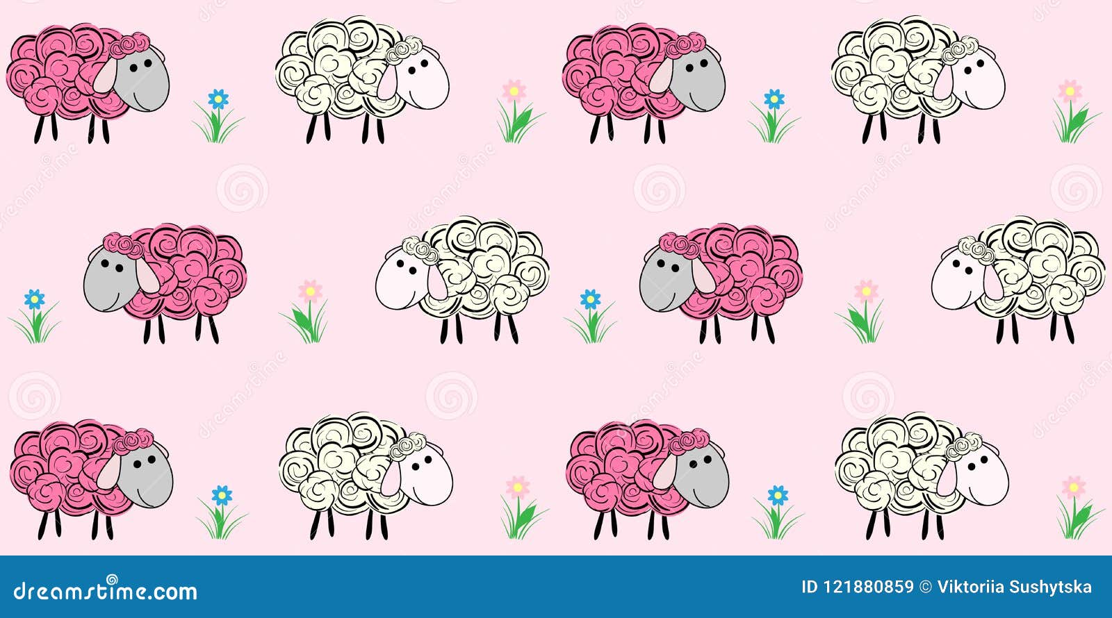 Vector Seamless Pattern with a Sheep. Illustration of a Cartoon Sheep ...