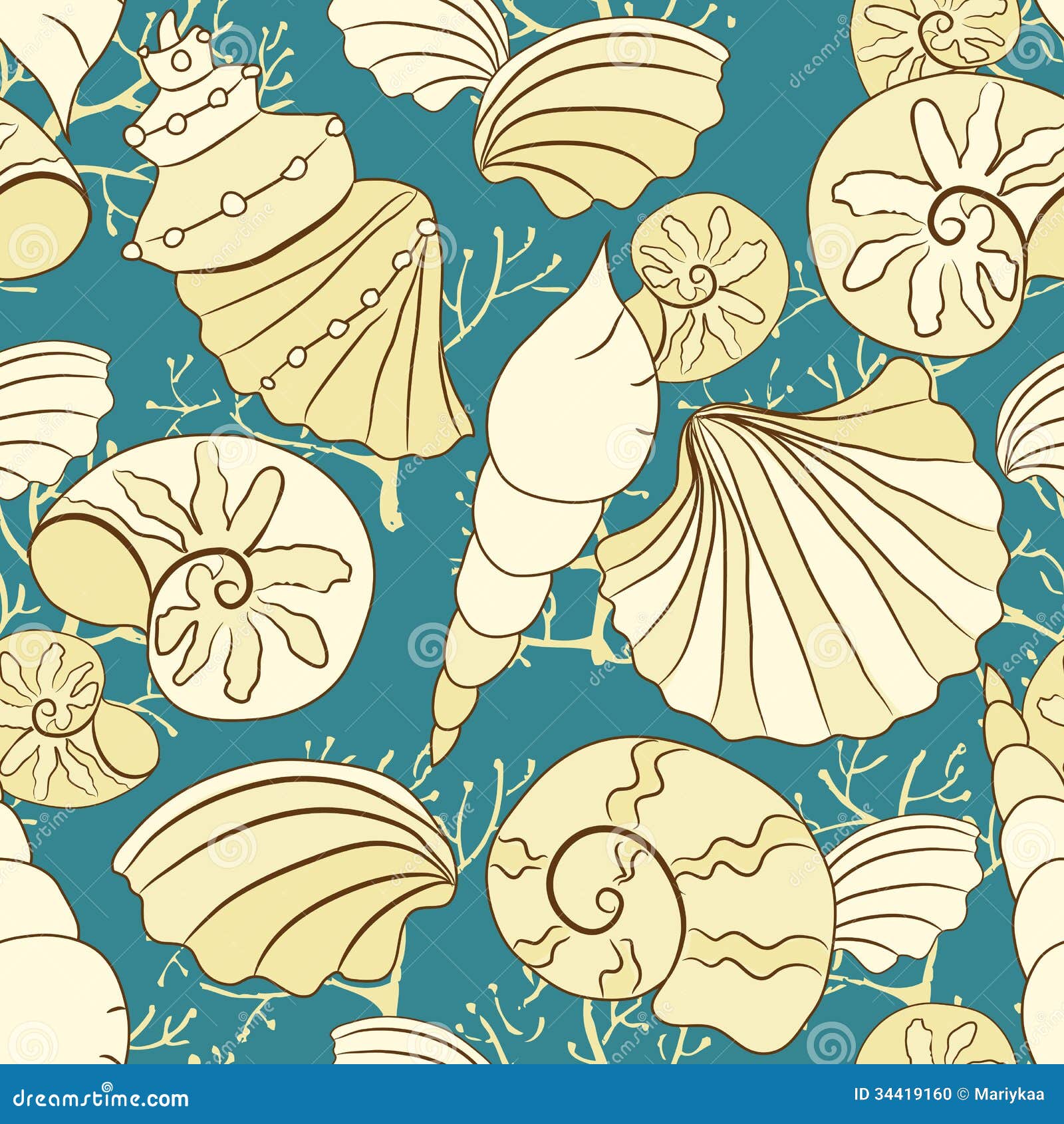 Vector Seamless Pattern with Shells Stock Vector - Illustration of ...