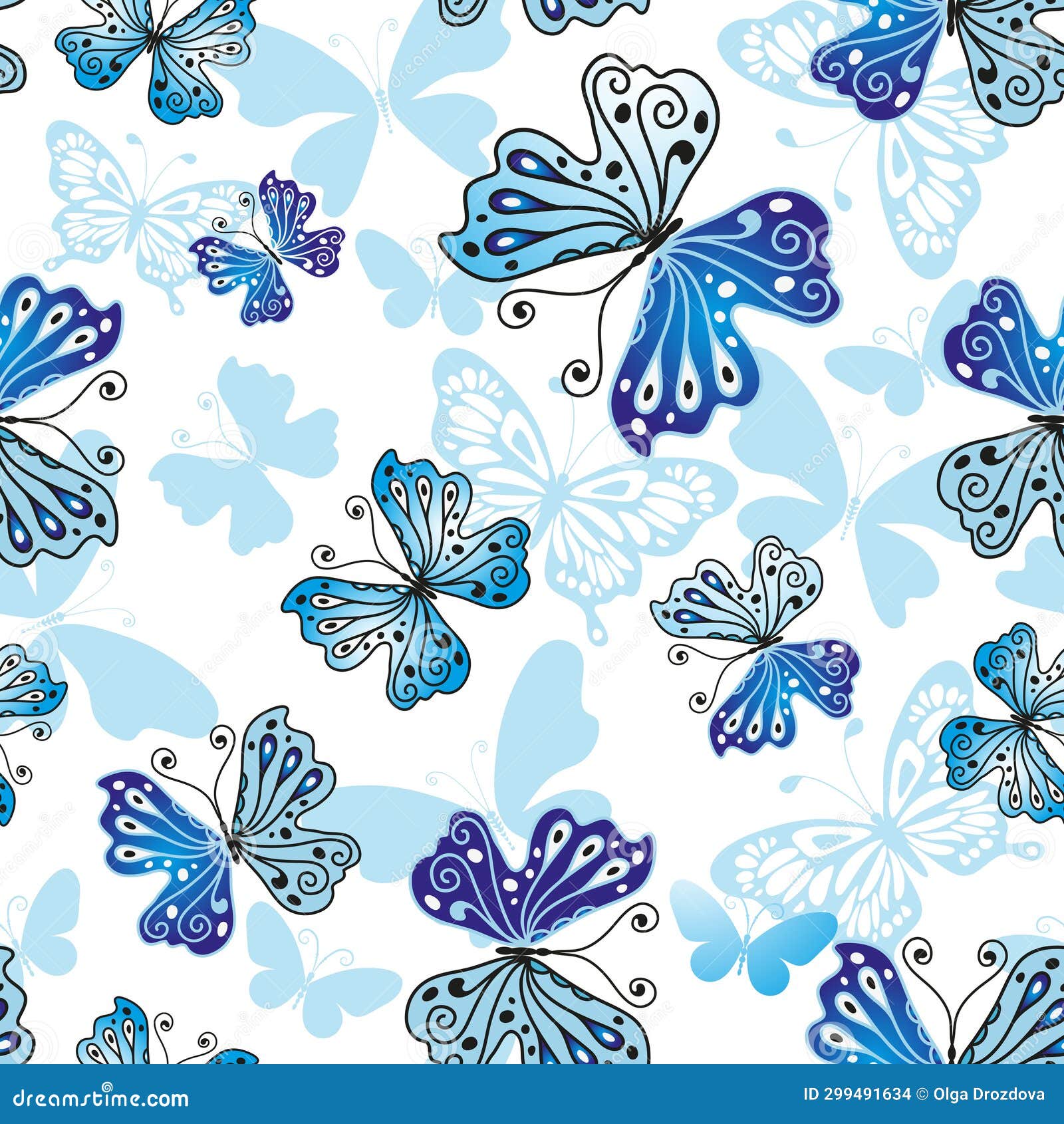 Vector Seamless Pattern with Silhouettes of Flying Blue Gradient ...