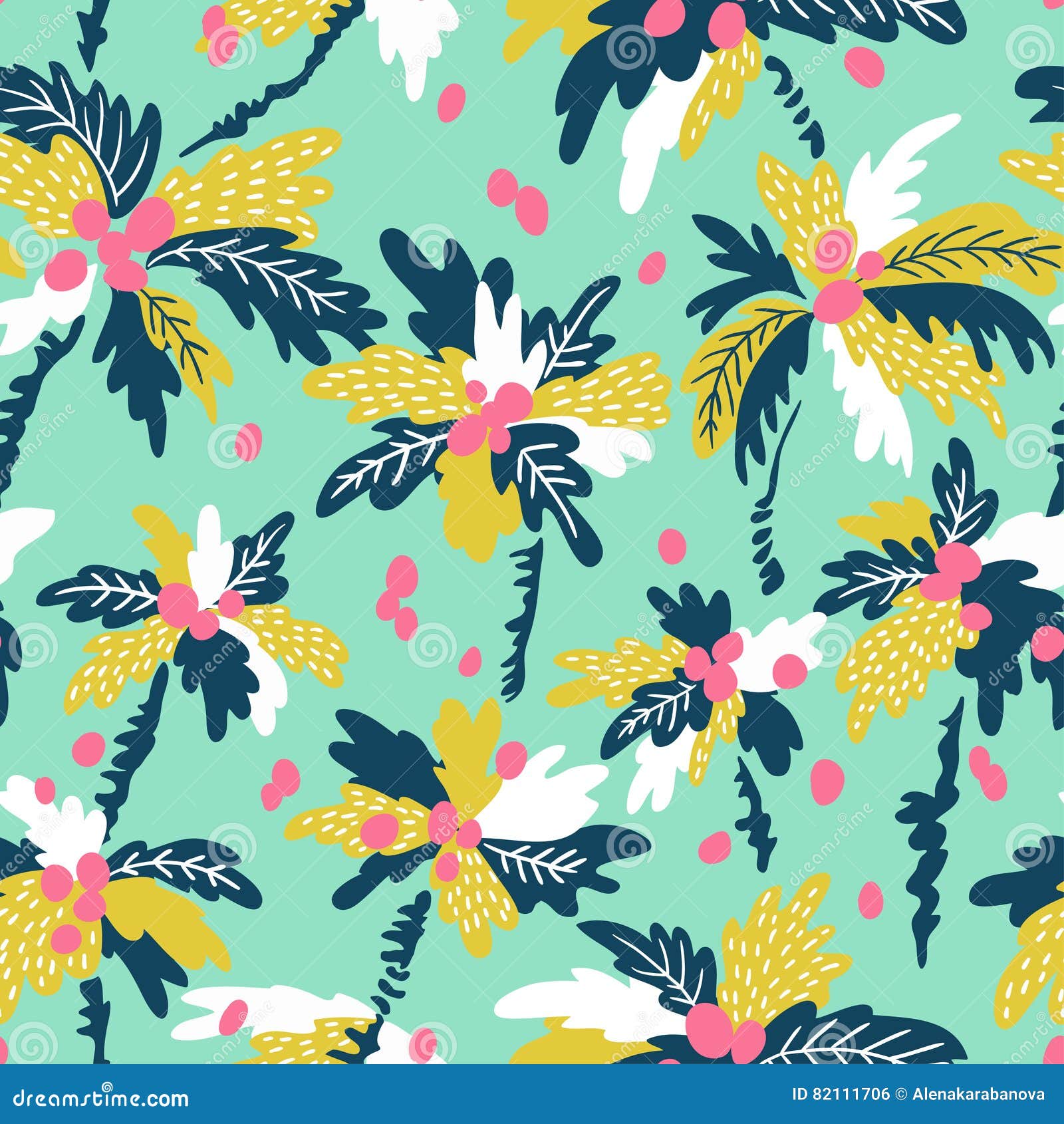Vector Seamless Pattern with Silhouettes Tropical Coconut Palm Trees ...