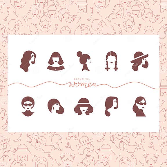 Vector Seamless Pattern of Silhouettes of Women in a Linear Style. on ...