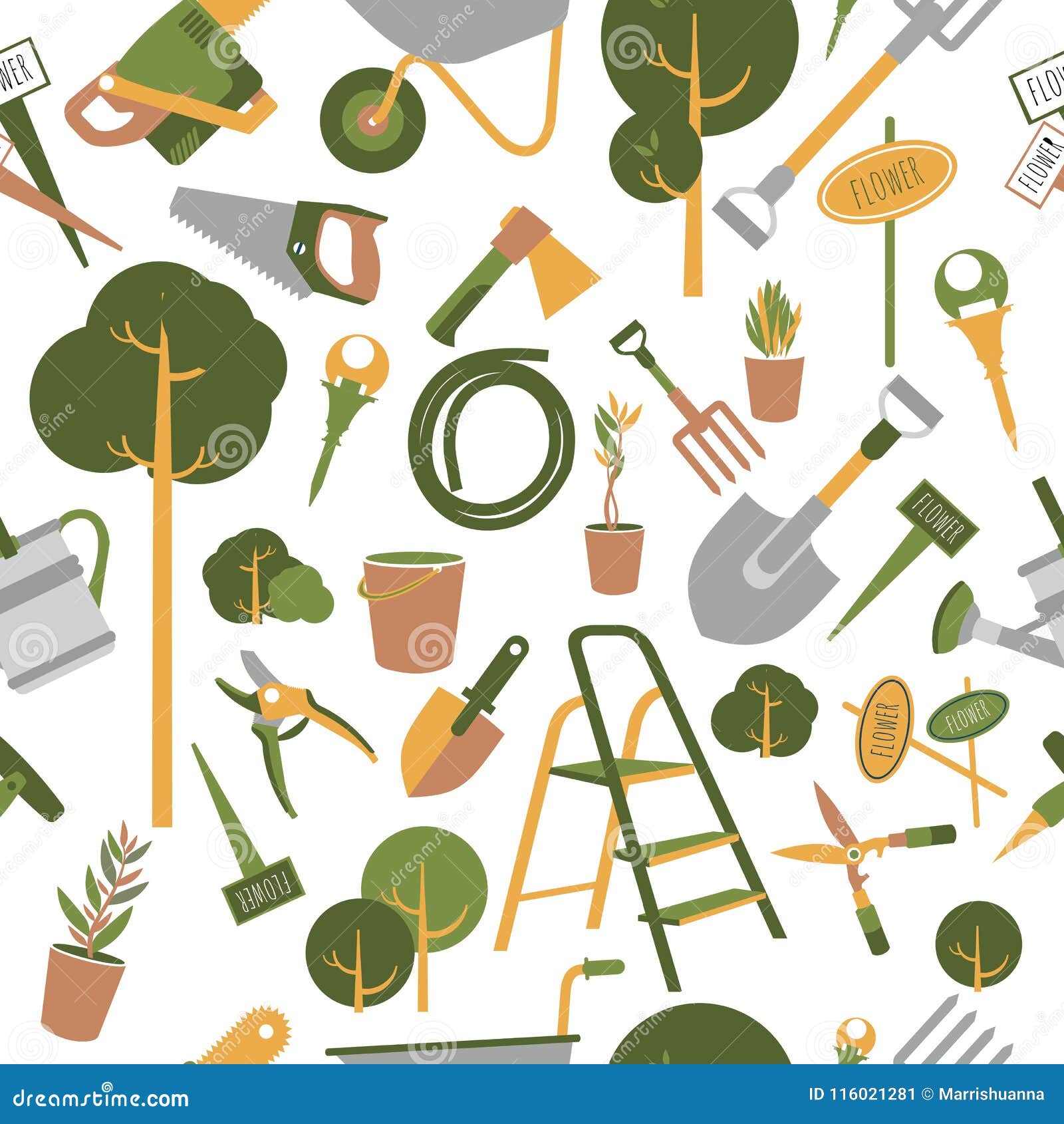 Garden Tools Seamless Pattern Stock Vector - Illustration of flowerpot ...