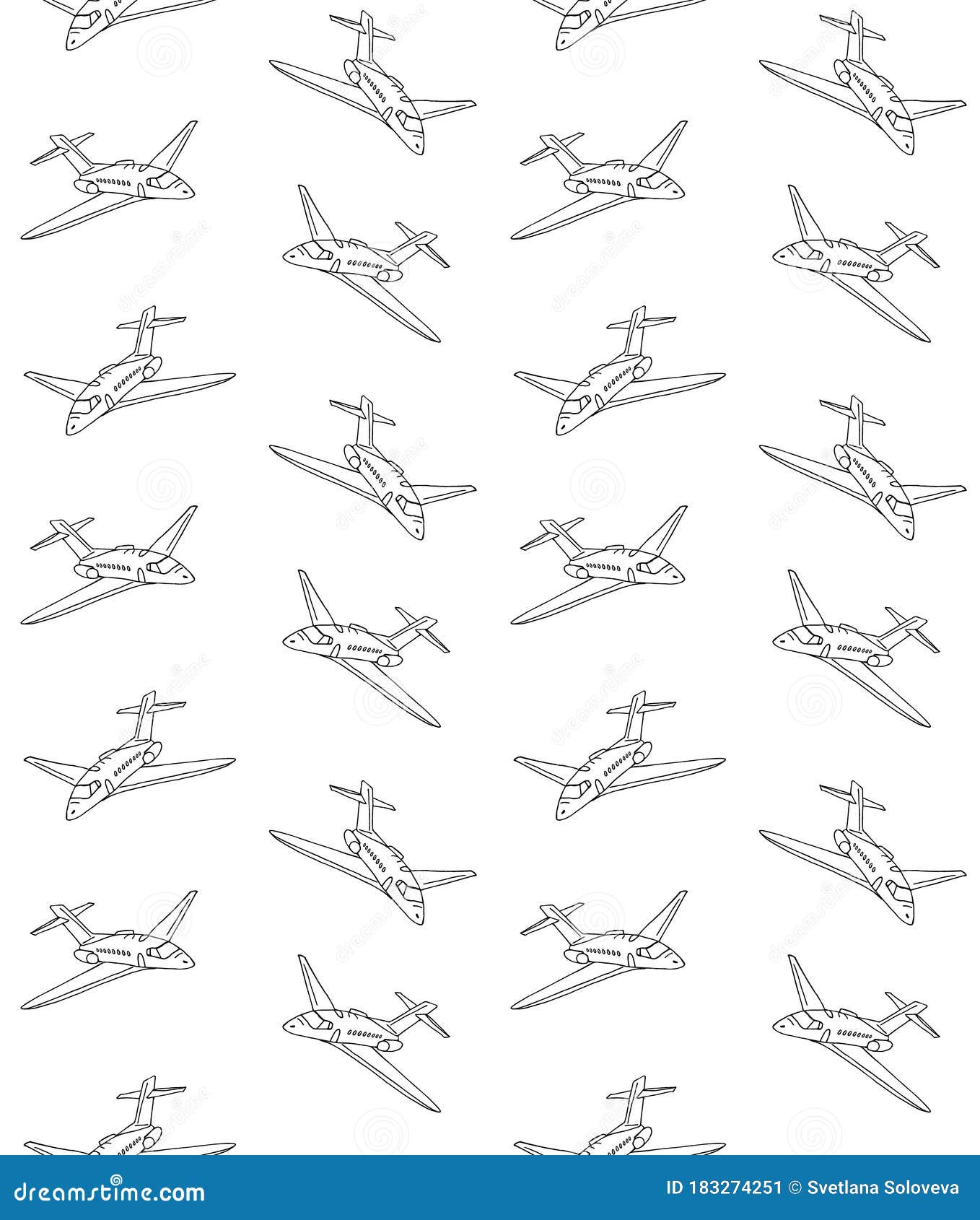 Vector Seamless Pattern of Sketch Airplane Stock Illustration ...