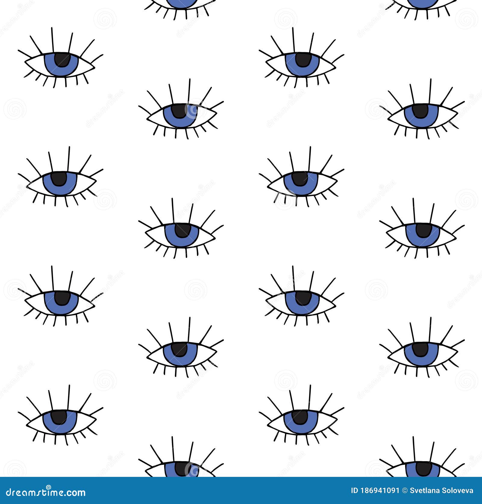Vector Seamless Pattern of Sketch Blue Eye Stock Illustration ...