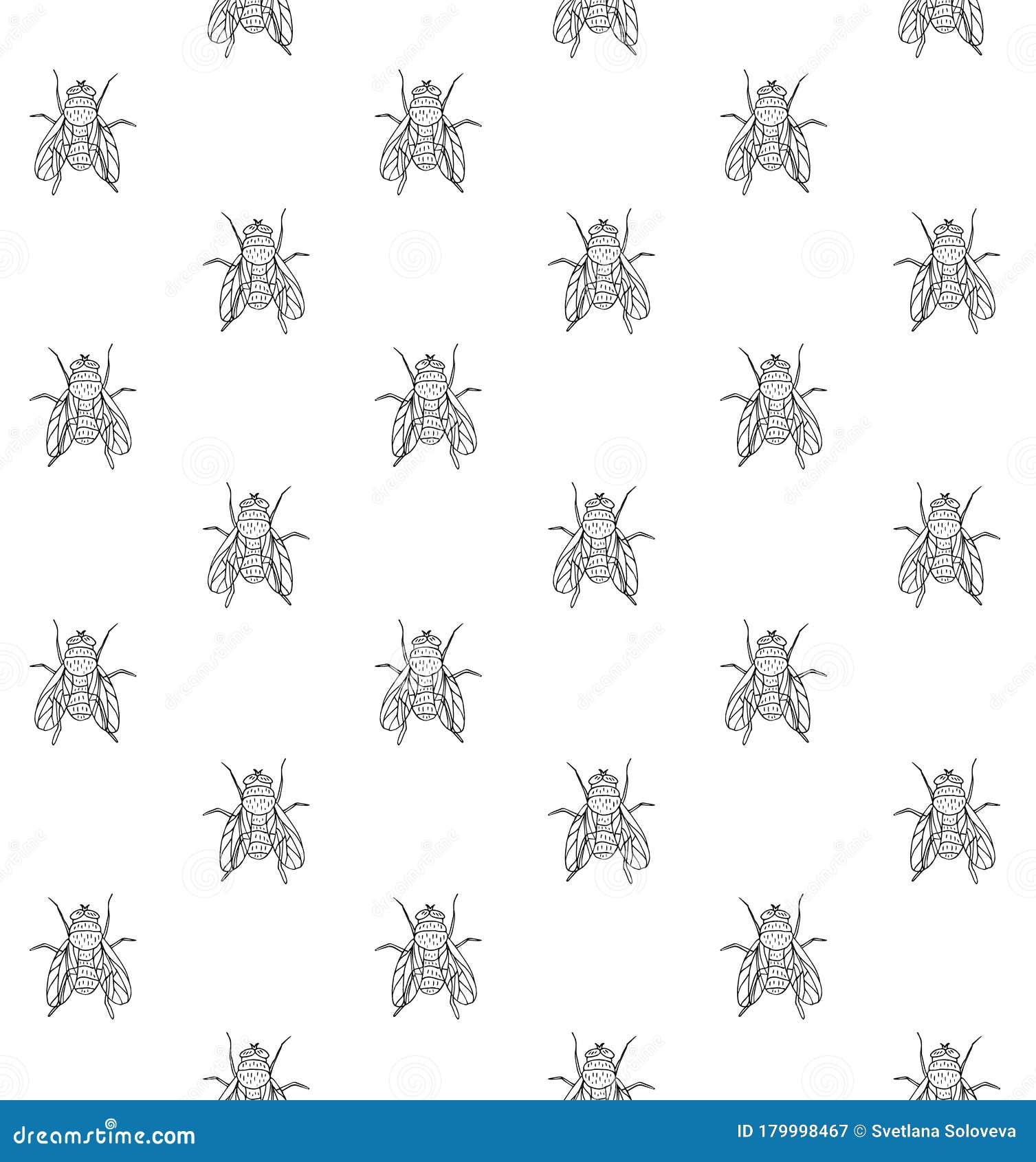 Vector Seamless Pattern of Sketch Fly Insect Stock Illustration ...