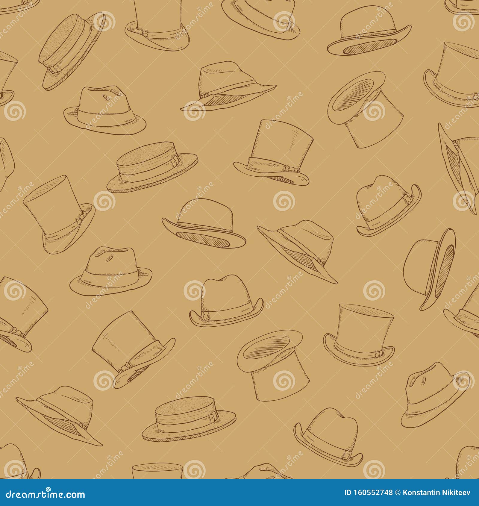 Vector Seamless Pattern of Sketch Hats Stock Vector - Illustration of ...