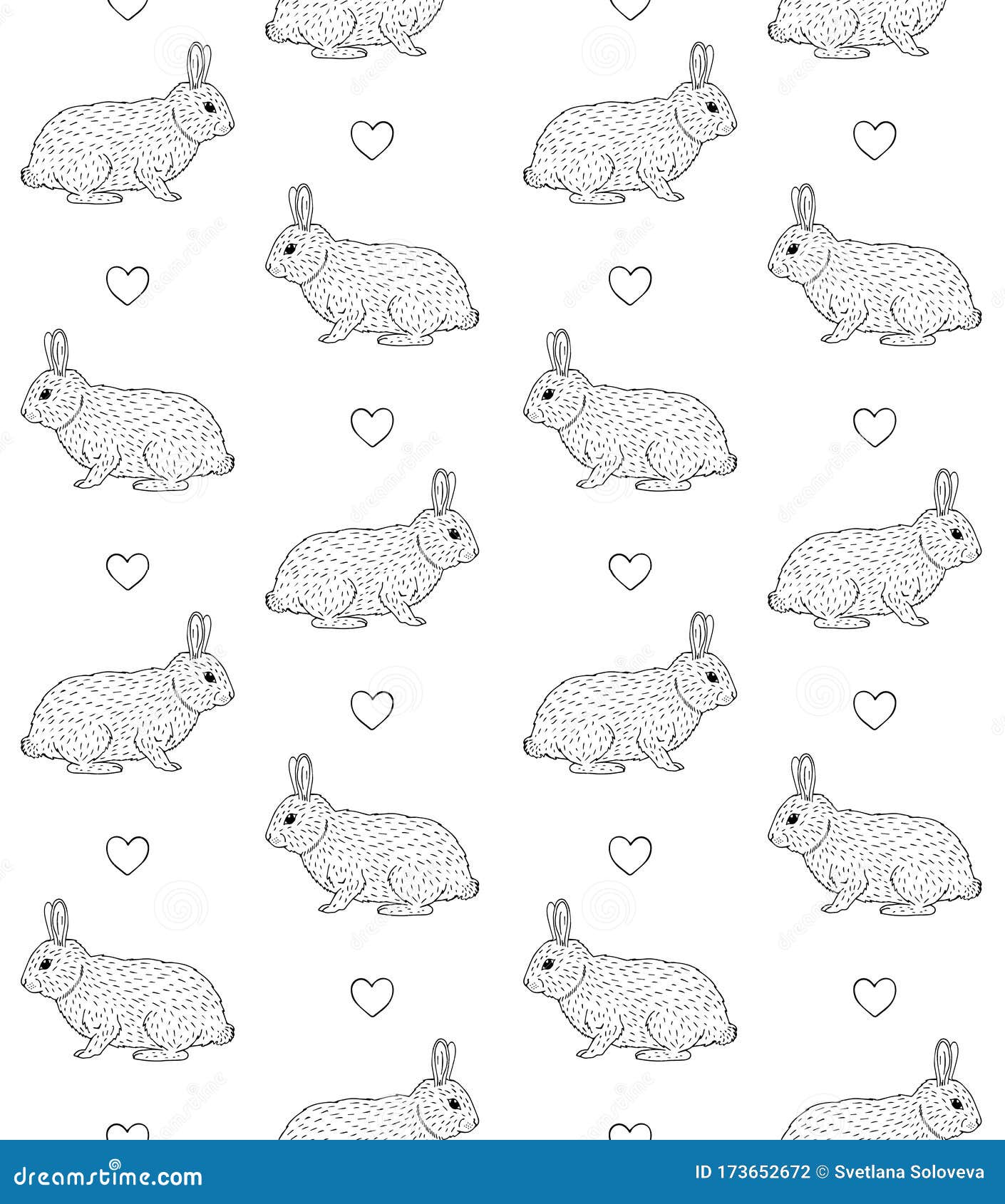 Vector Seamless Pattern of Sketch Rabbit and Heart Stock Illustration ...