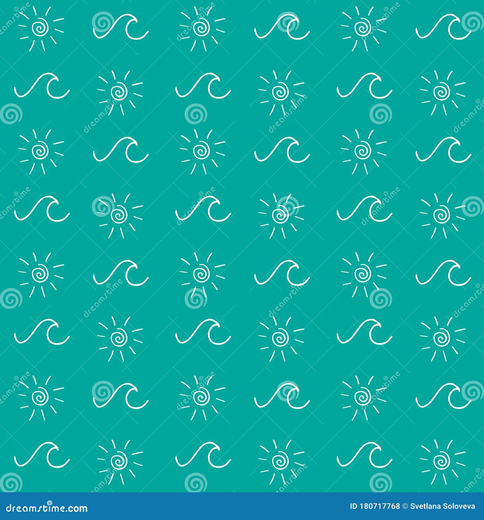 Vector Seamless Pattern of Sketch Sun and Wave Stock Illustration ...