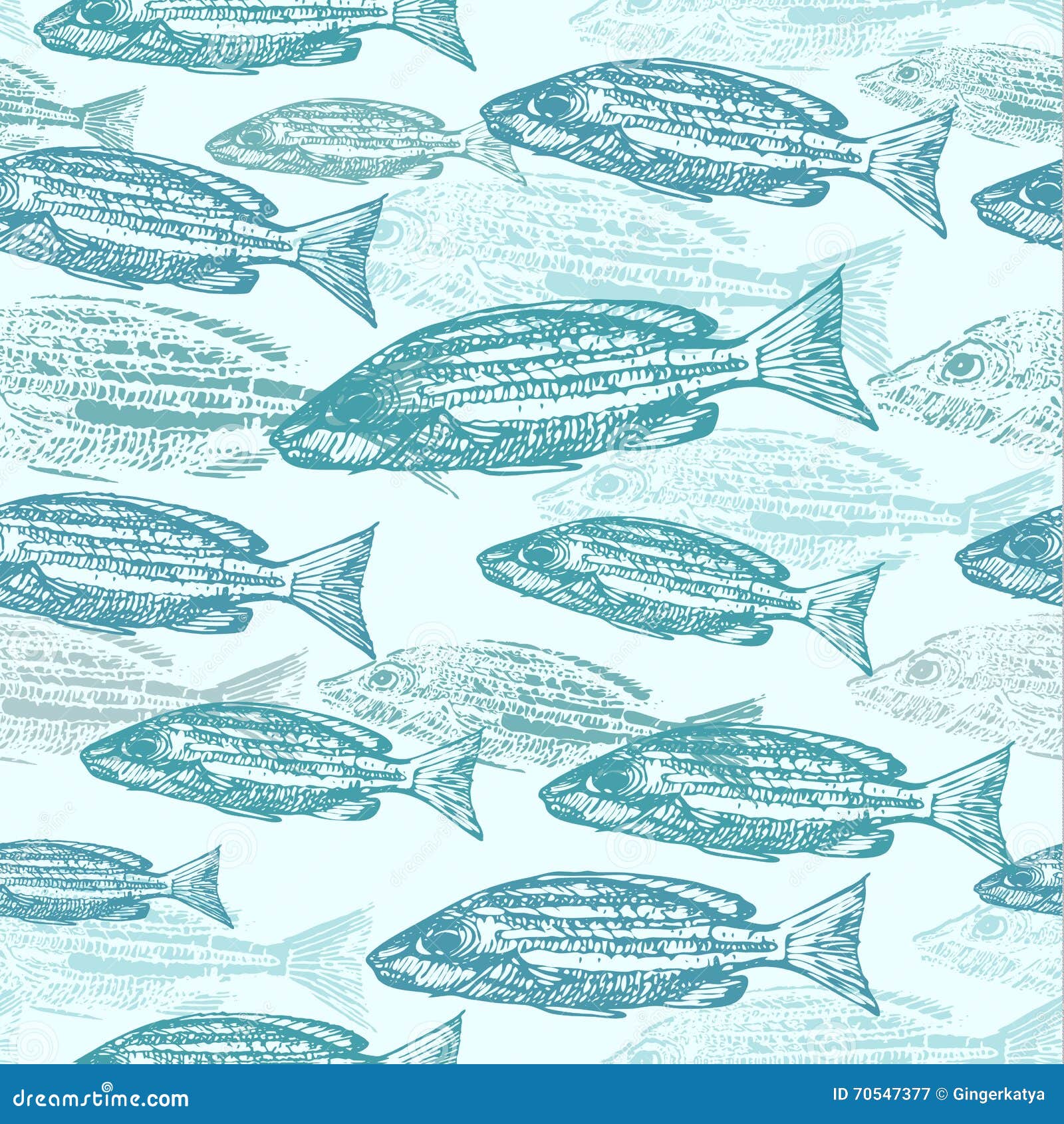 Vector Seamless Pattern with Sketches of Fish Stock Vector ...