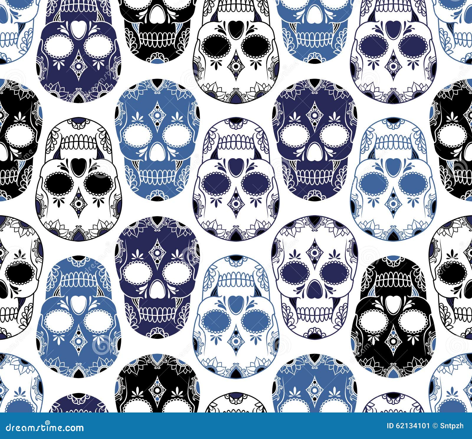 Vector Seamless Pattern with Skulls Stock Vector - Illustration of ...