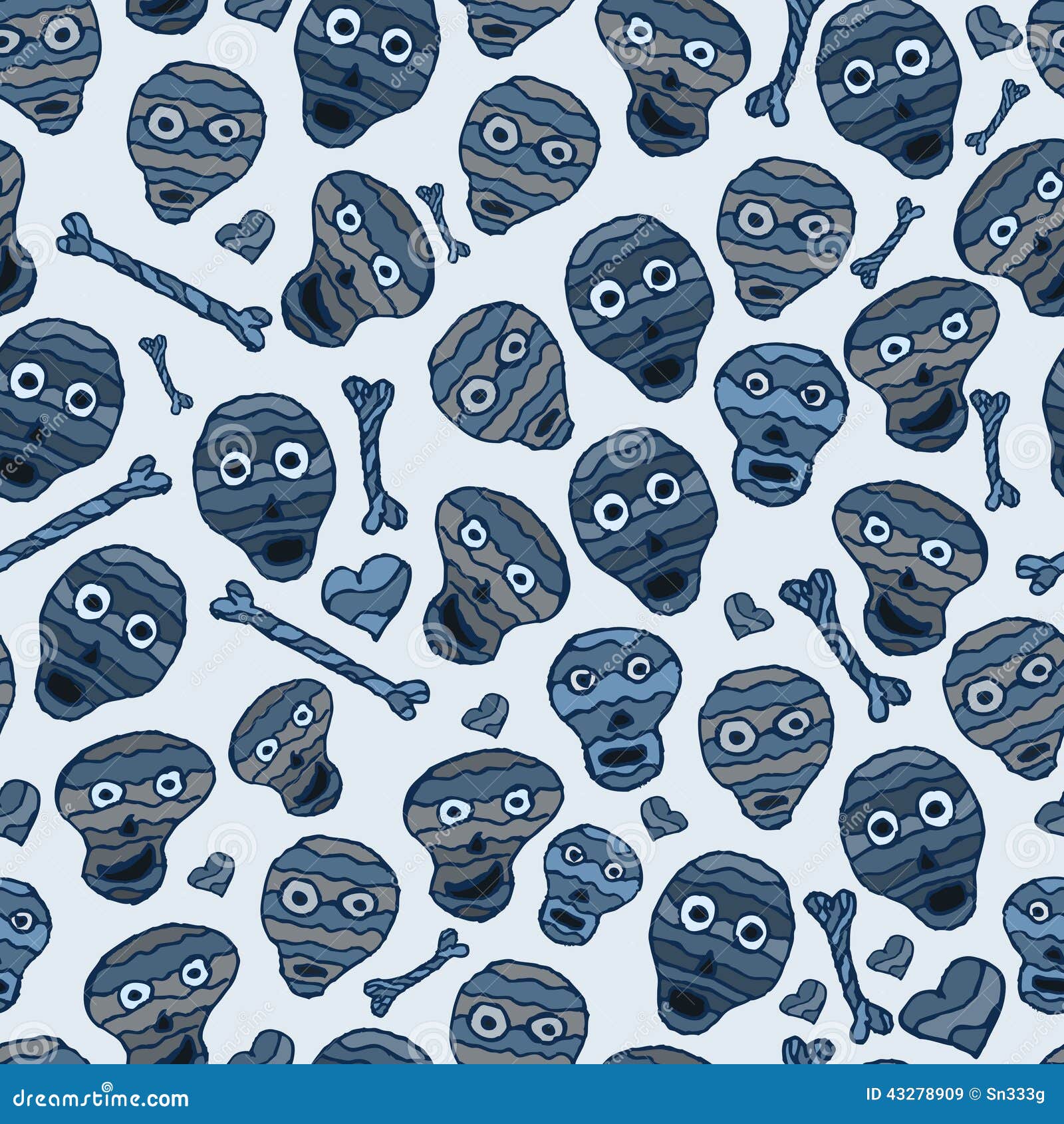 Vector Seamless Pattern with Skulls, Bones and Hearts Stock Vector ...