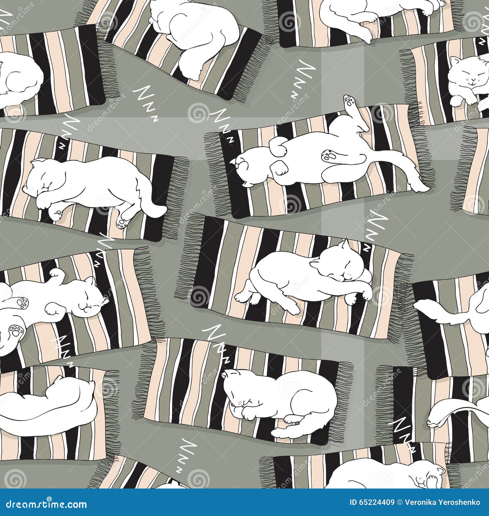 Vector Seamless Pattern with Sleeping Cat Stock Vector - Illustration ...