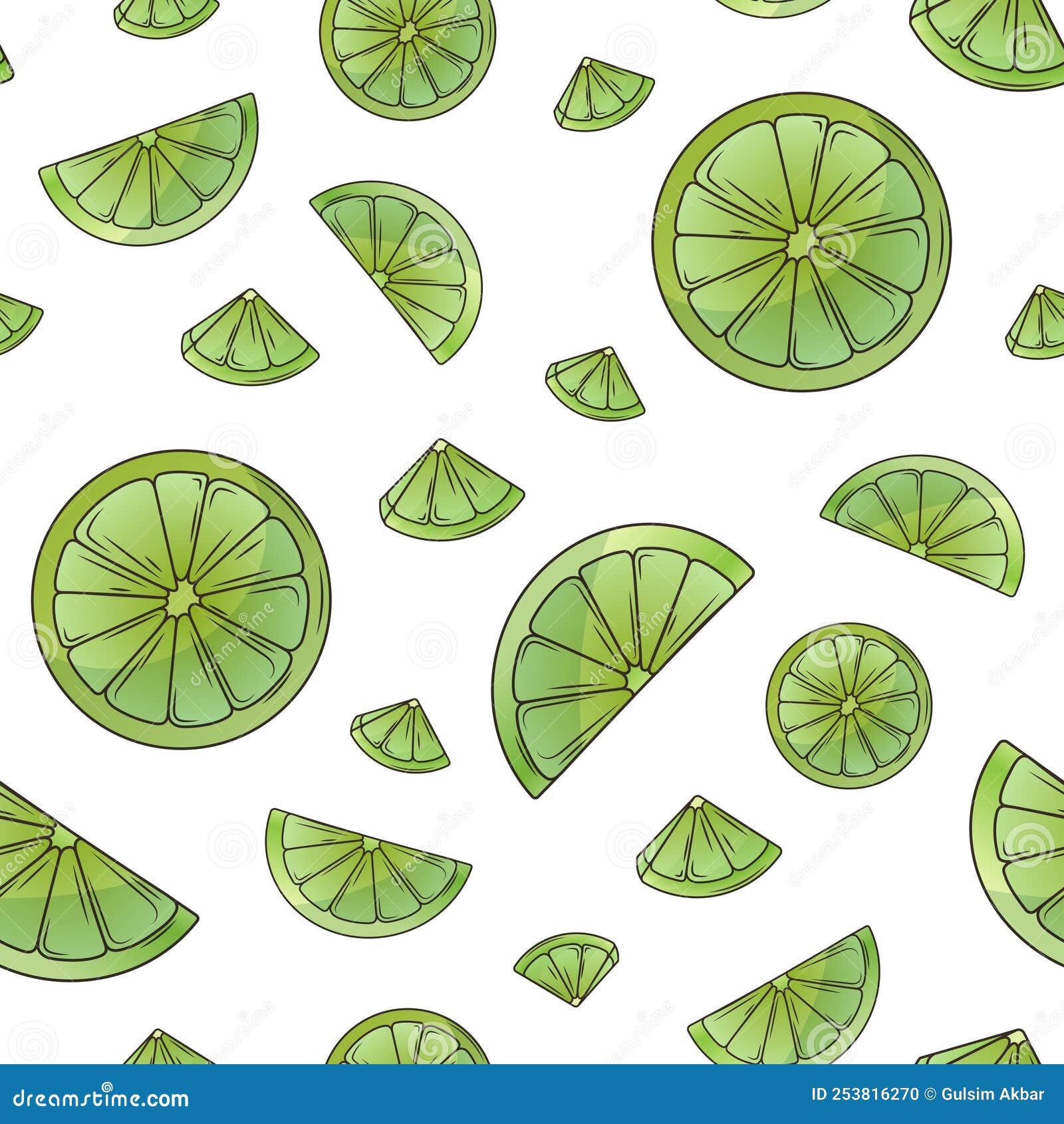 Vector Seamless Pattern with Slice of Lime Isolated on White Background ...