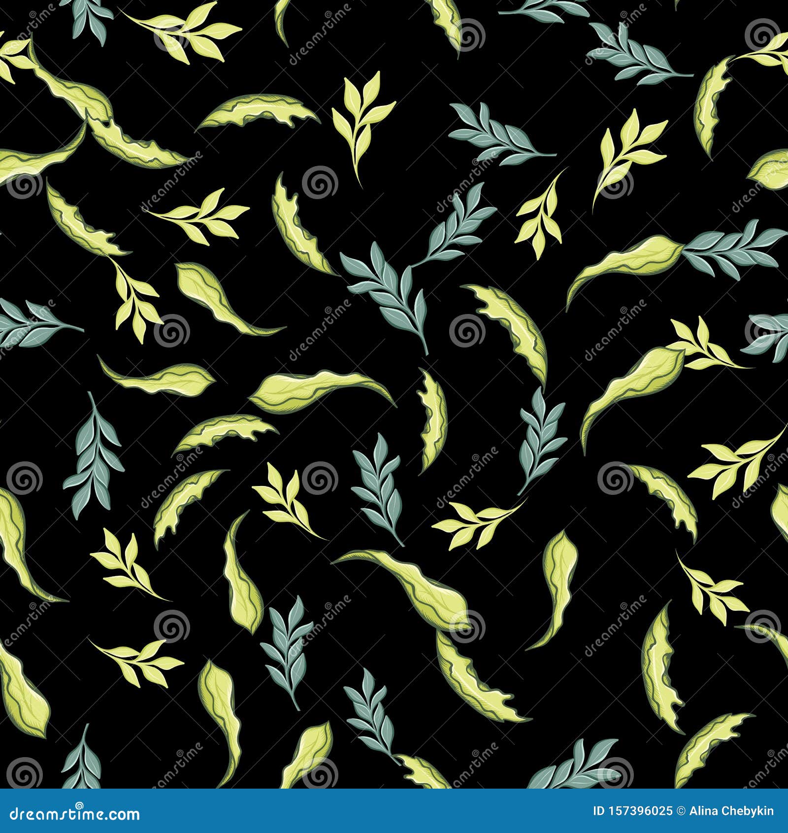 Seamless Pattern with Small Different Green Leaves Stock Vector ...