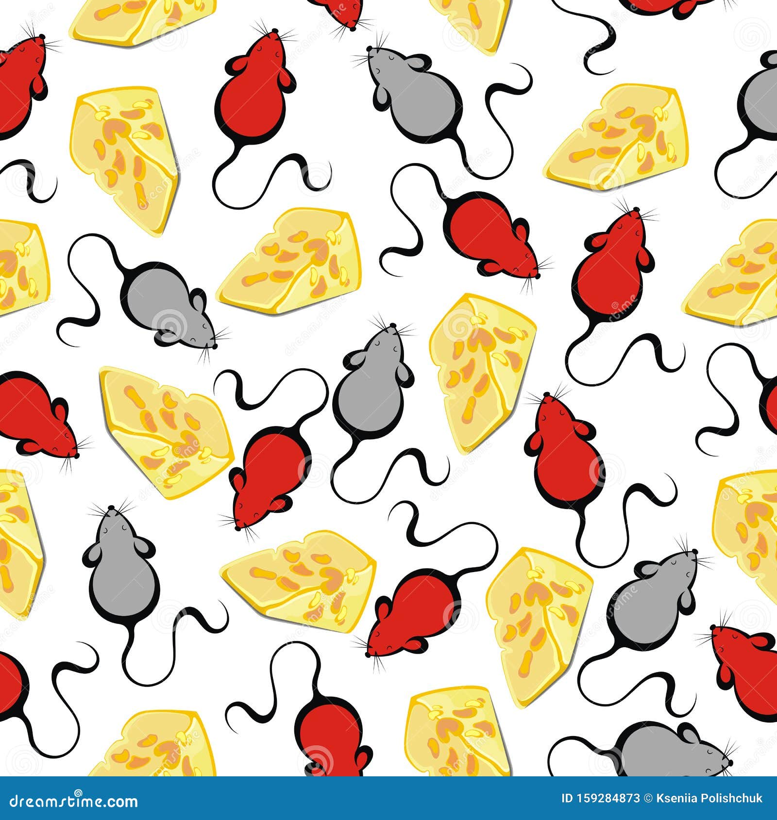 Vector Seamless Pattern. Small Mice with Cheese Slices. Stock Vector ...