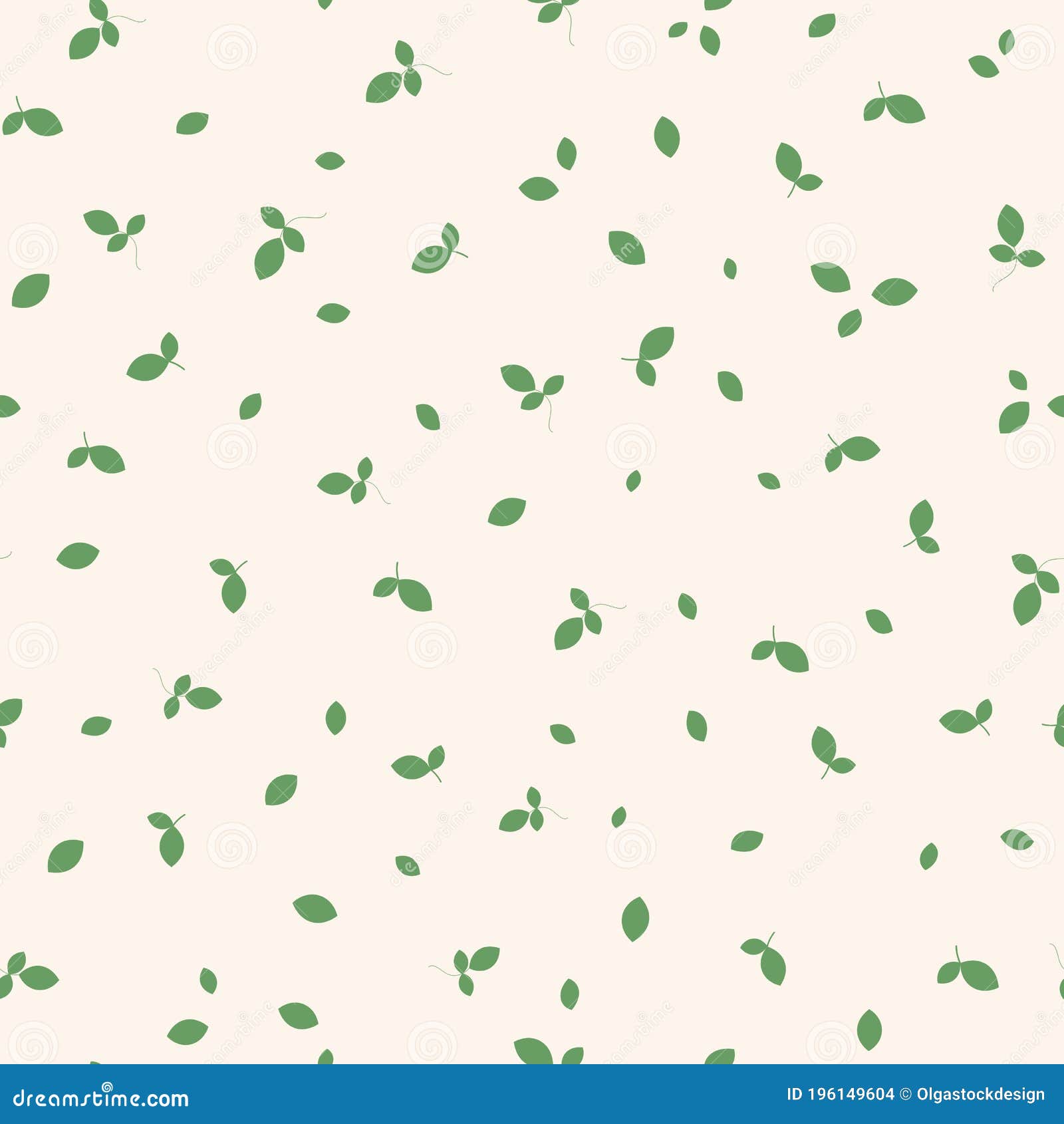 Vector Seamless Pattern with Small Scattered Green Leaves. Simple ...