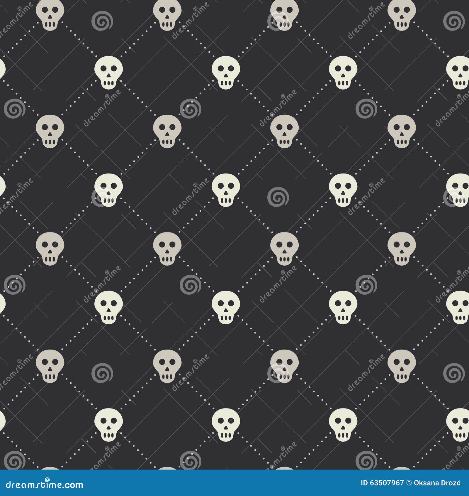 Vector Seamless Pattern with Small Skulls and Dots Stock Vector ...