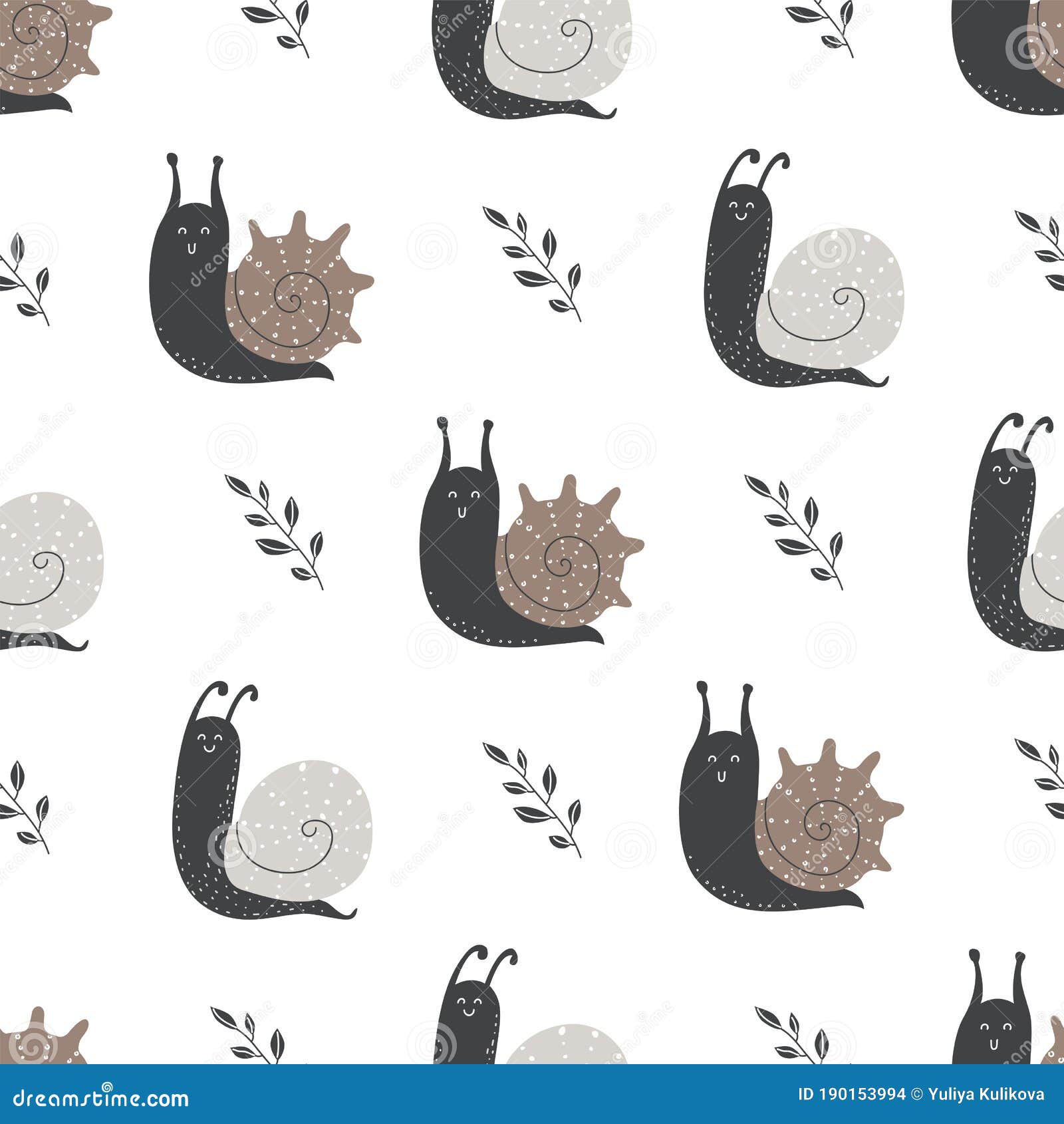 Vector Seamless Pattern with Snails and Branch. Stock Vector ...