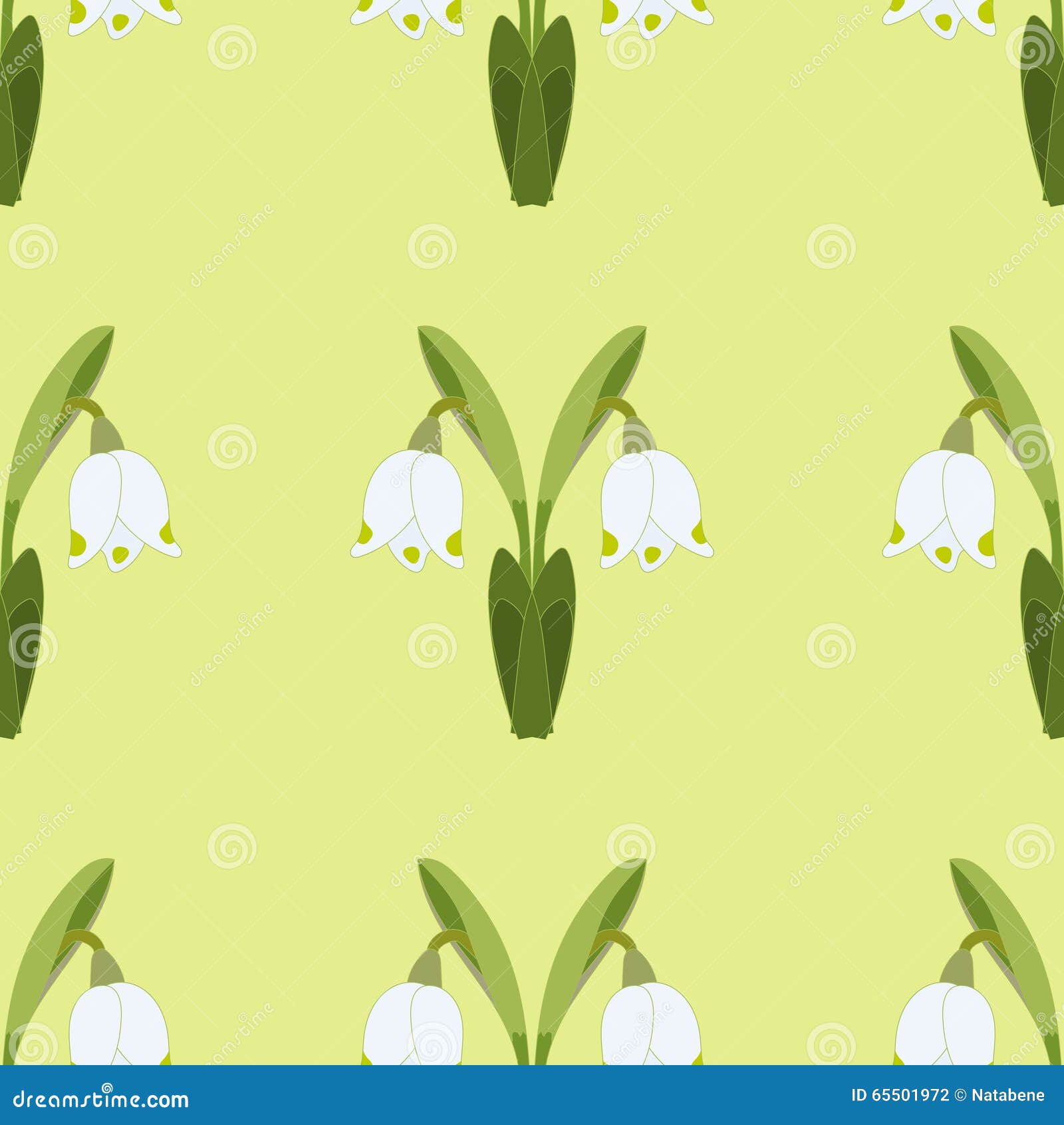 Vector Seamless Pattern with Snowdrop, Spring Flower. Green Background ...