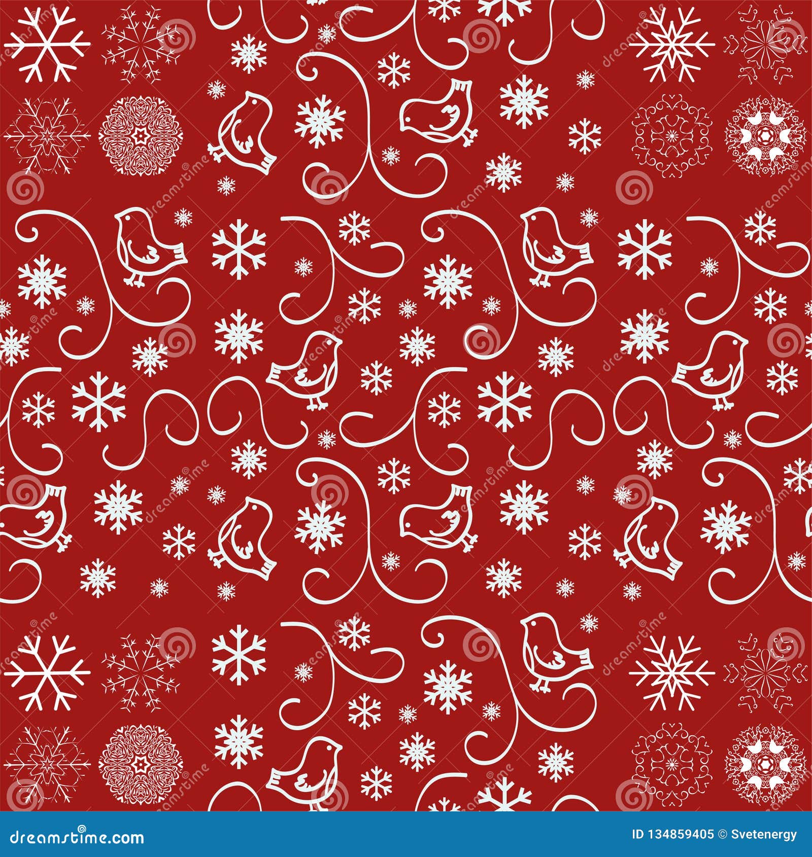Vector Seamless Pattern with Snowflakes on Red Background. Winter ...