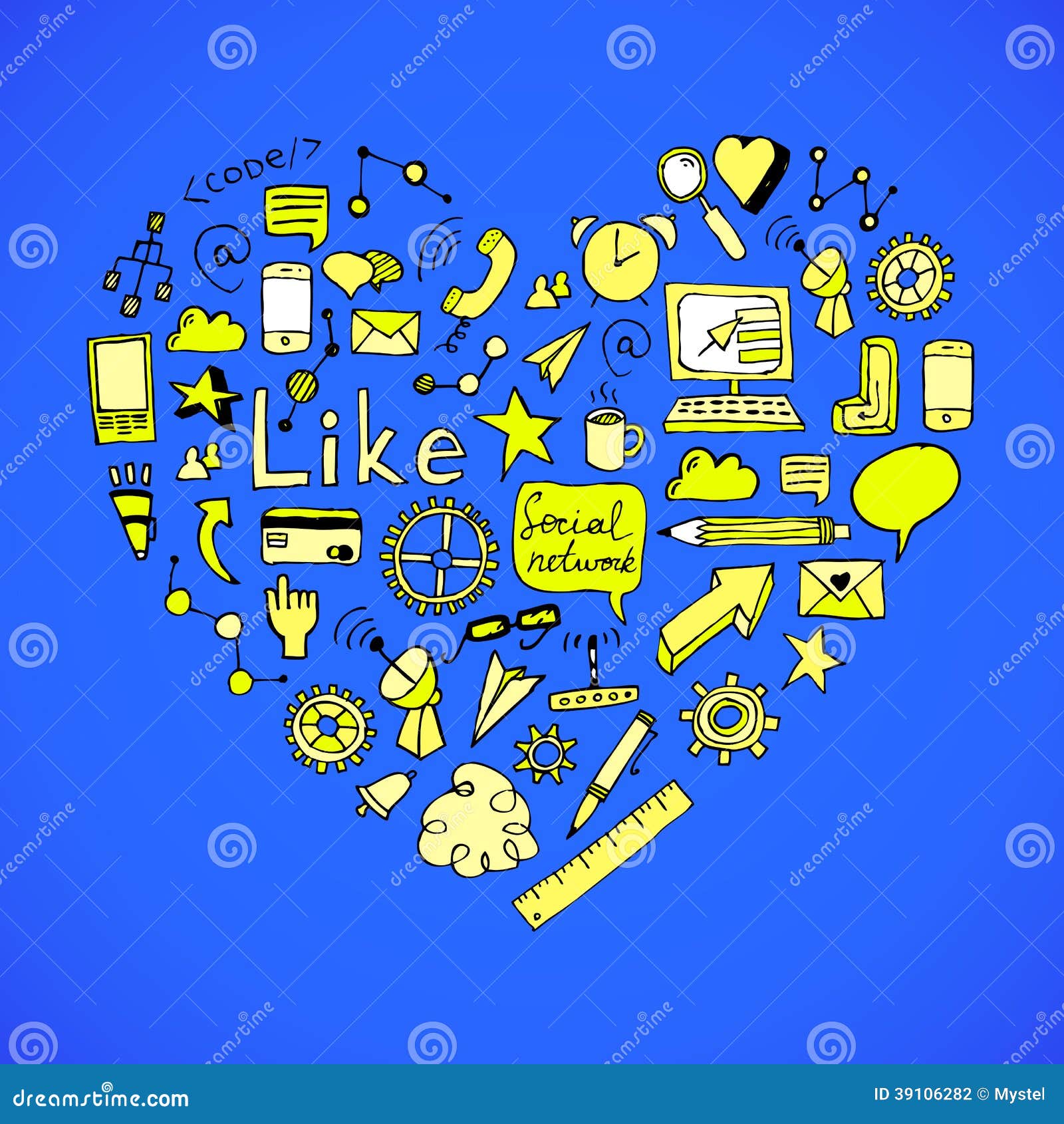 Vector Seamless Pattern of Social Doodles Stock Vector - Illustration ...