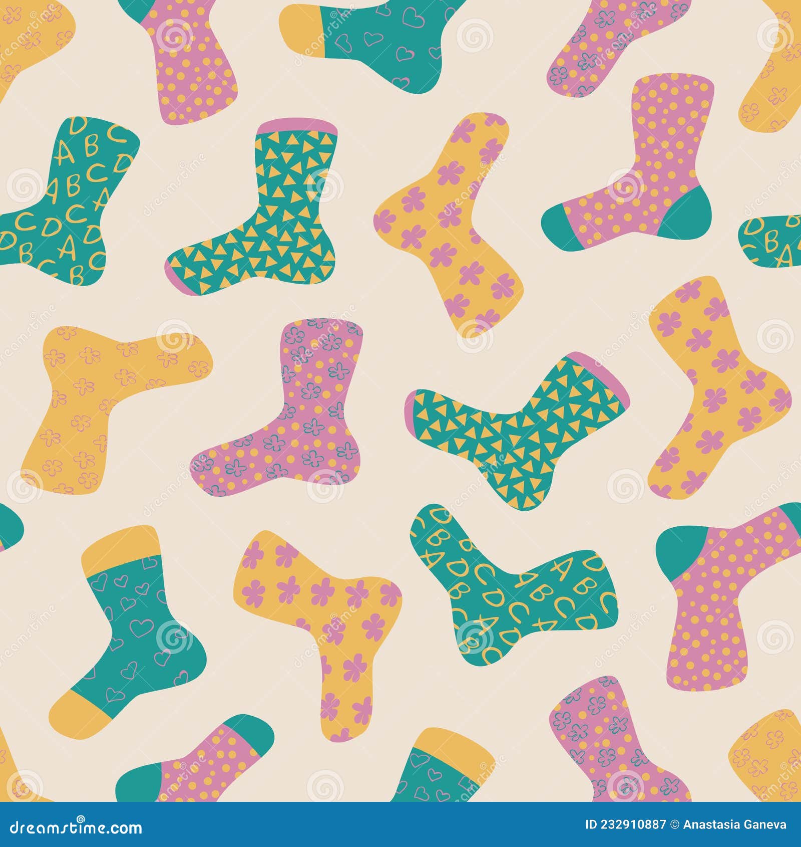 Vector Seamless Pattern with Socks in Cartoon Style. Stock Vector ...