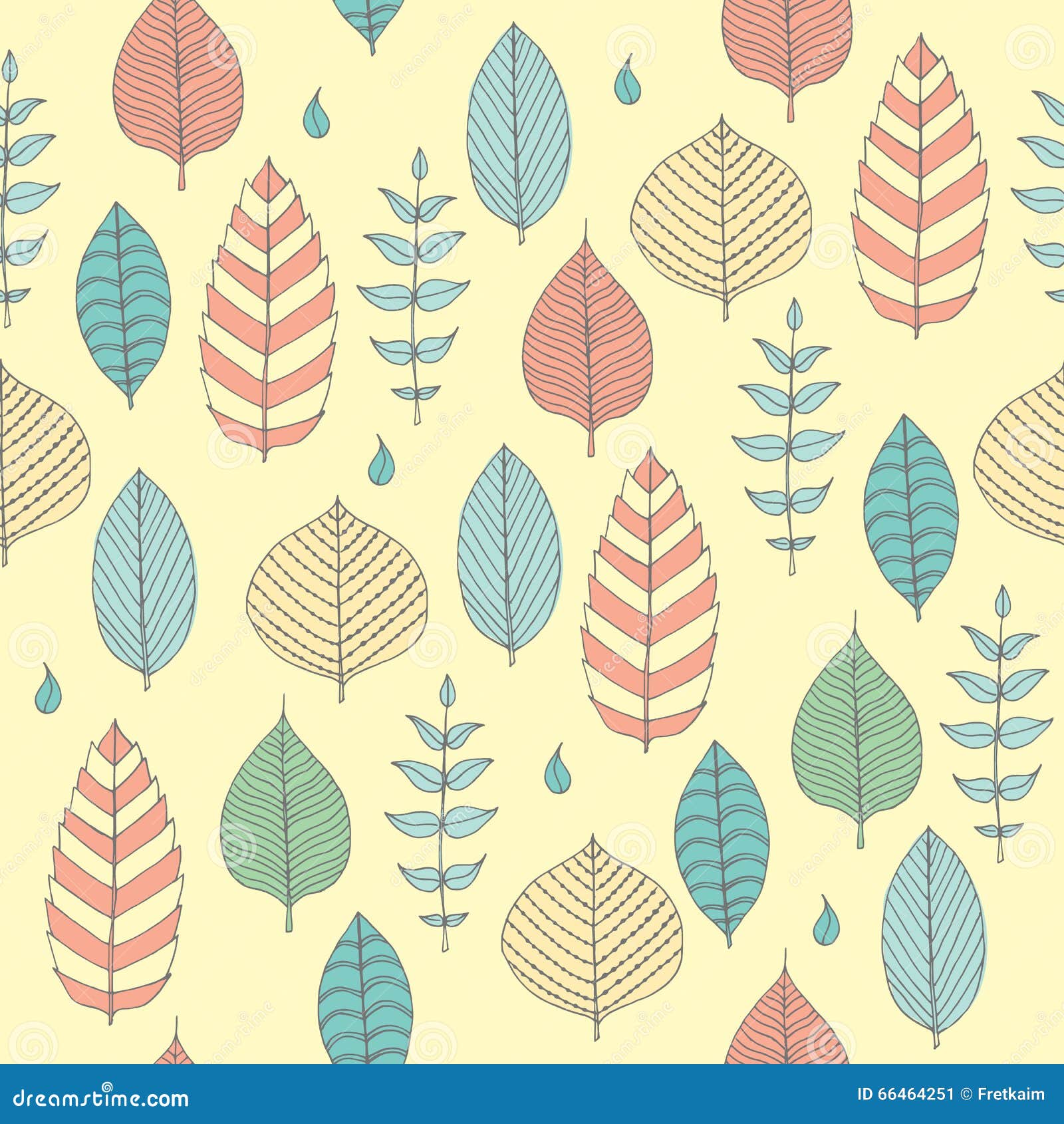 Vector Seamless Pattern in Soft Tones with Sample Doodle Leaves. Doodle ...