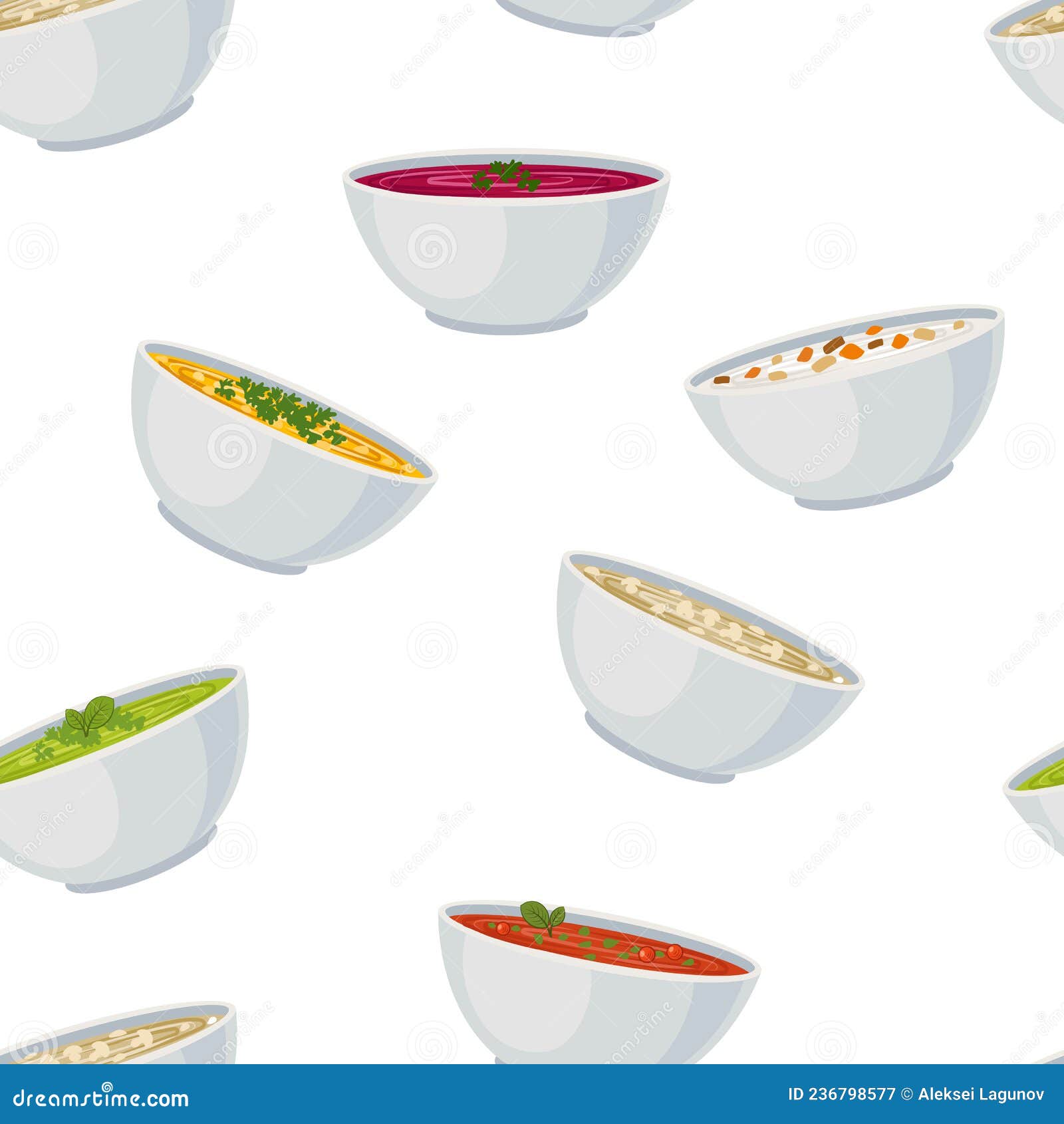 Vector Seamless Pattern, Soup Bowls on White Background. Stock Vector ...