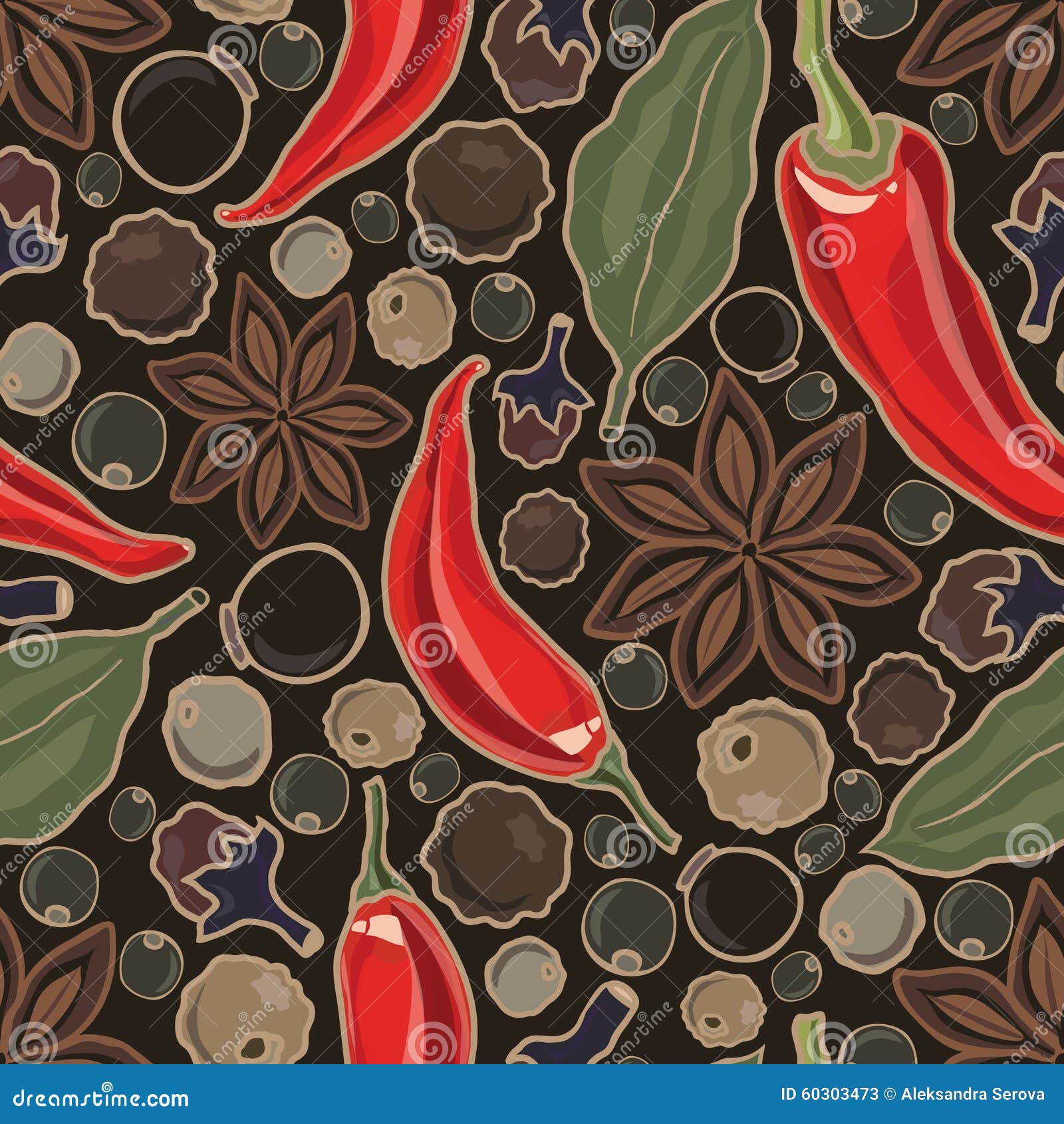 Vector Seamless Pattern with Spice Stock Vector - Illustration of menu ...